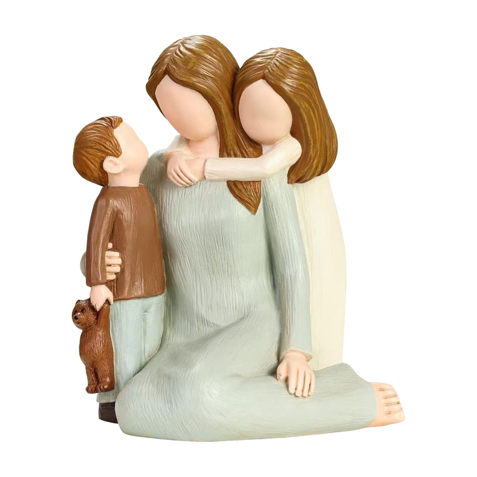 Mother & Kids Figurine Resin Hand-Painted Mother & Two Kids Statues ...