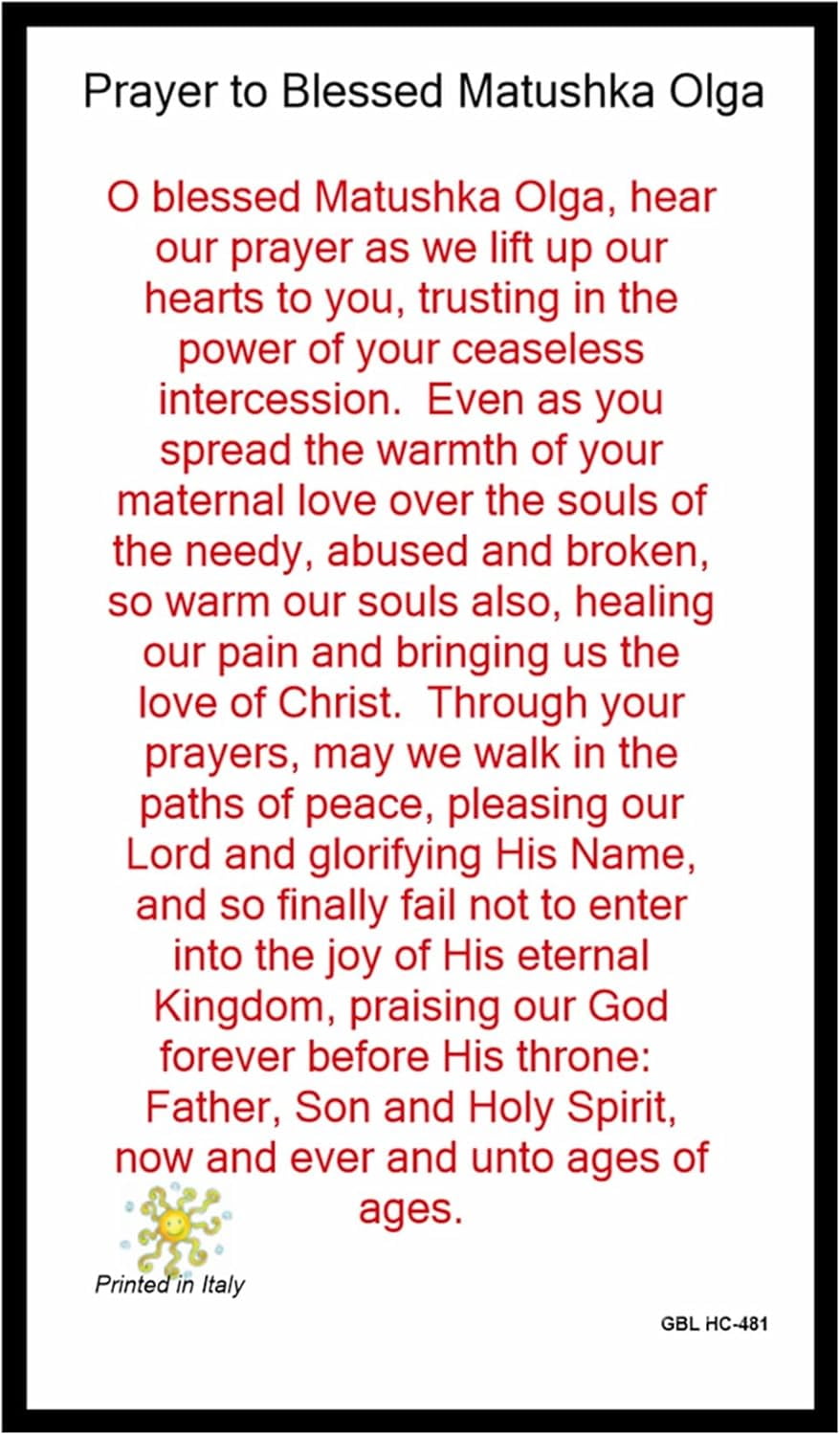 Mother MATUSHKA OLGA OF ALASKA Prayer card Patron Saint of Midwife ...