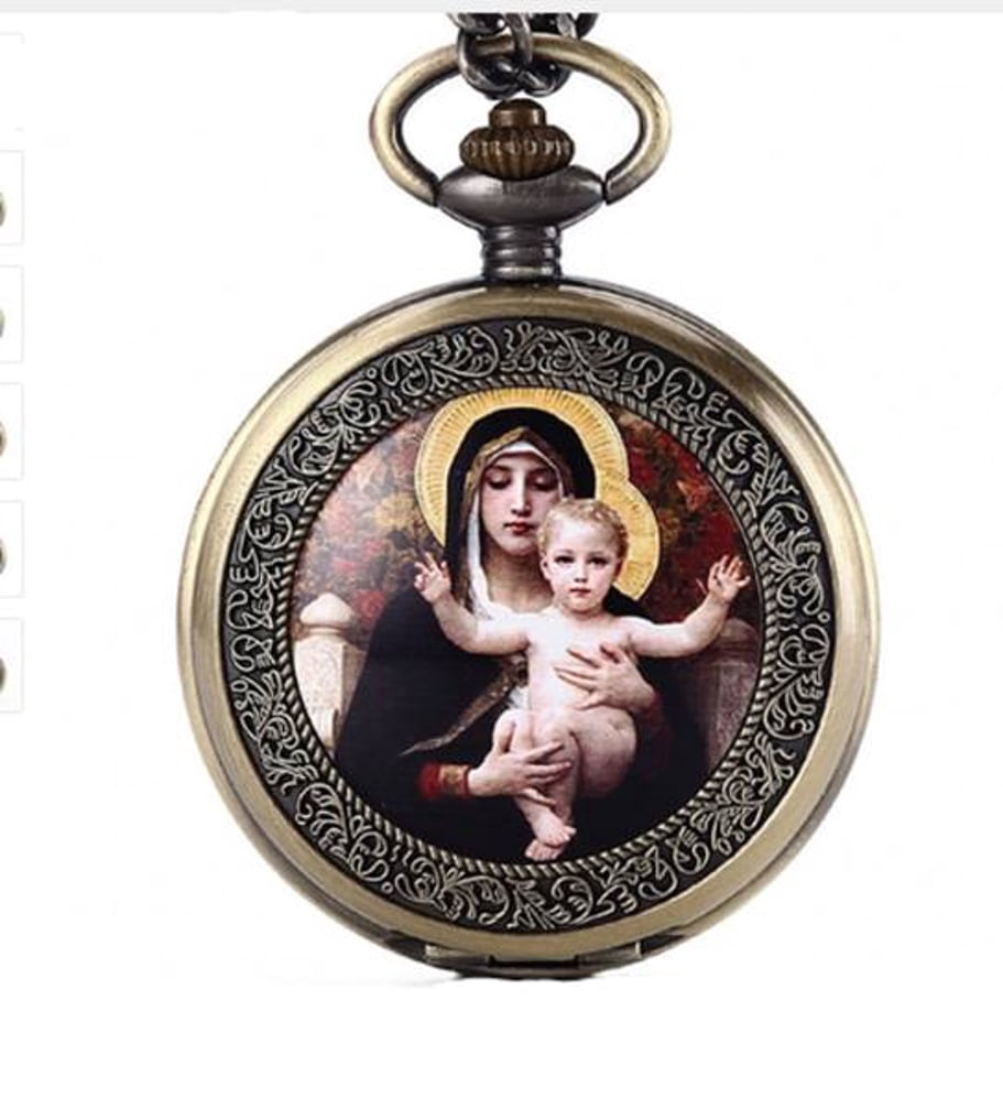 Mother Mary Baby Jesus Pocket Watch Quality Bronze Anti-Tarnish ...