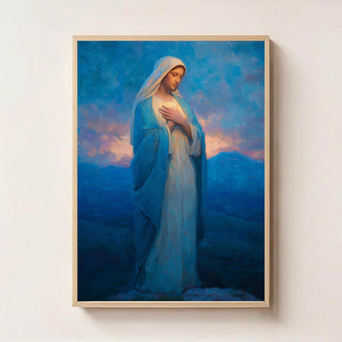 Mother Mary In Blue – Catholic Digital Art Print, Serene Virgin Mary ...