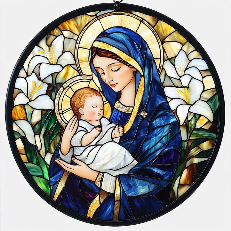 Mother Mary Stained Glass Ornament Gift, Mary Glass Hanging, Mary ...