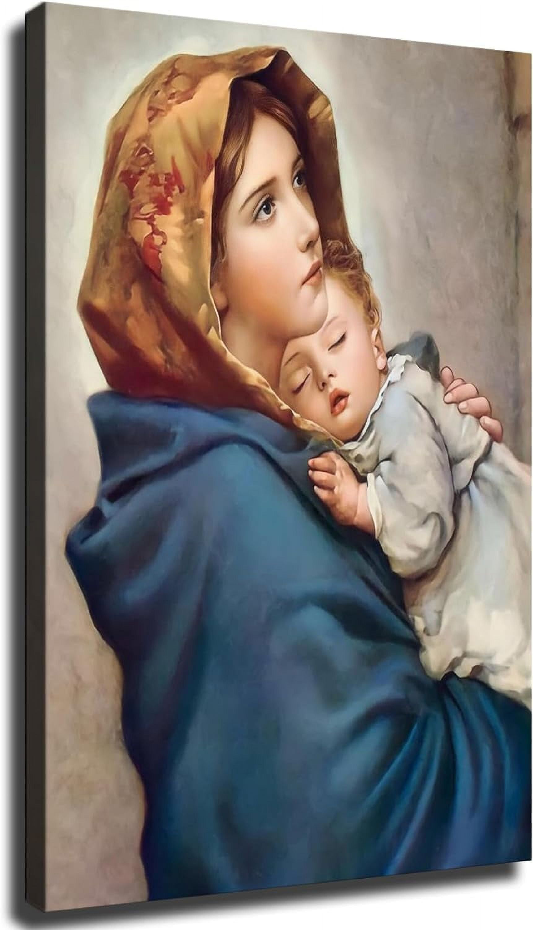 Mother Mary with Baby Jesus Poster Canvas Print Wall Art Picture Indoor ...