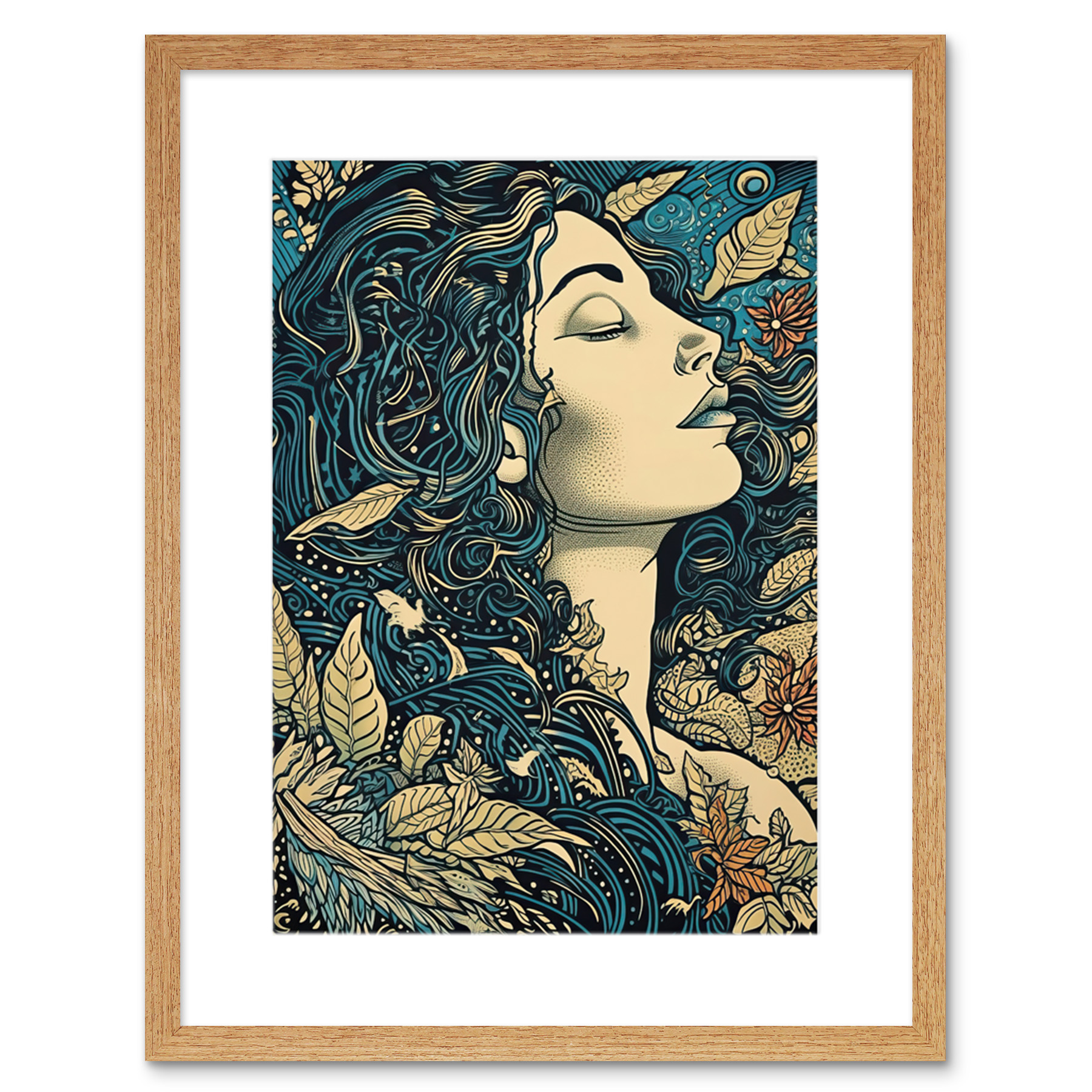 Mother Nature Modern Boho Art Nouveau Linocut Artwork Framed Wall Art ...