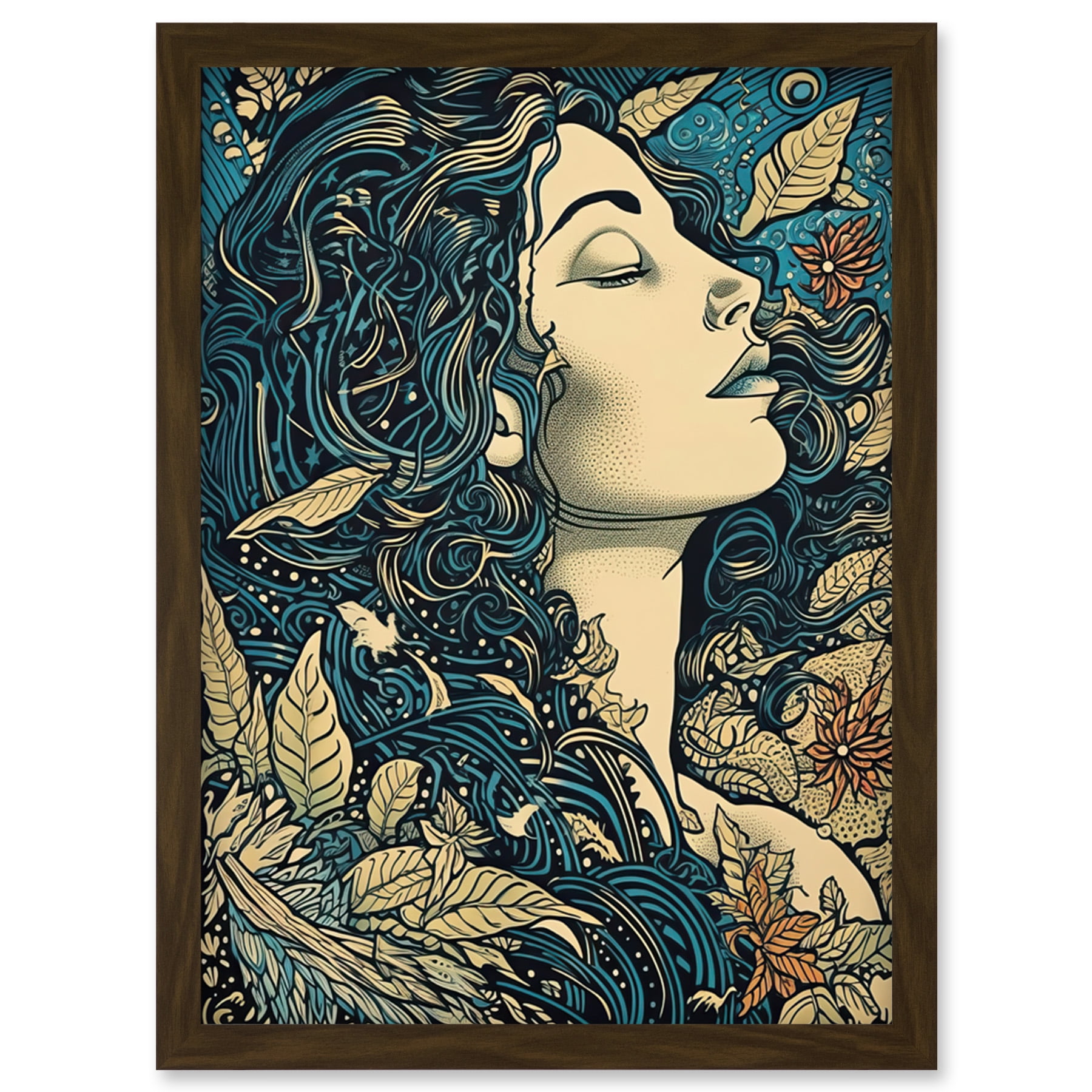 Mother Nature Modern Boho Art Nouveau Linocut Artwork Framed Wall Art ...