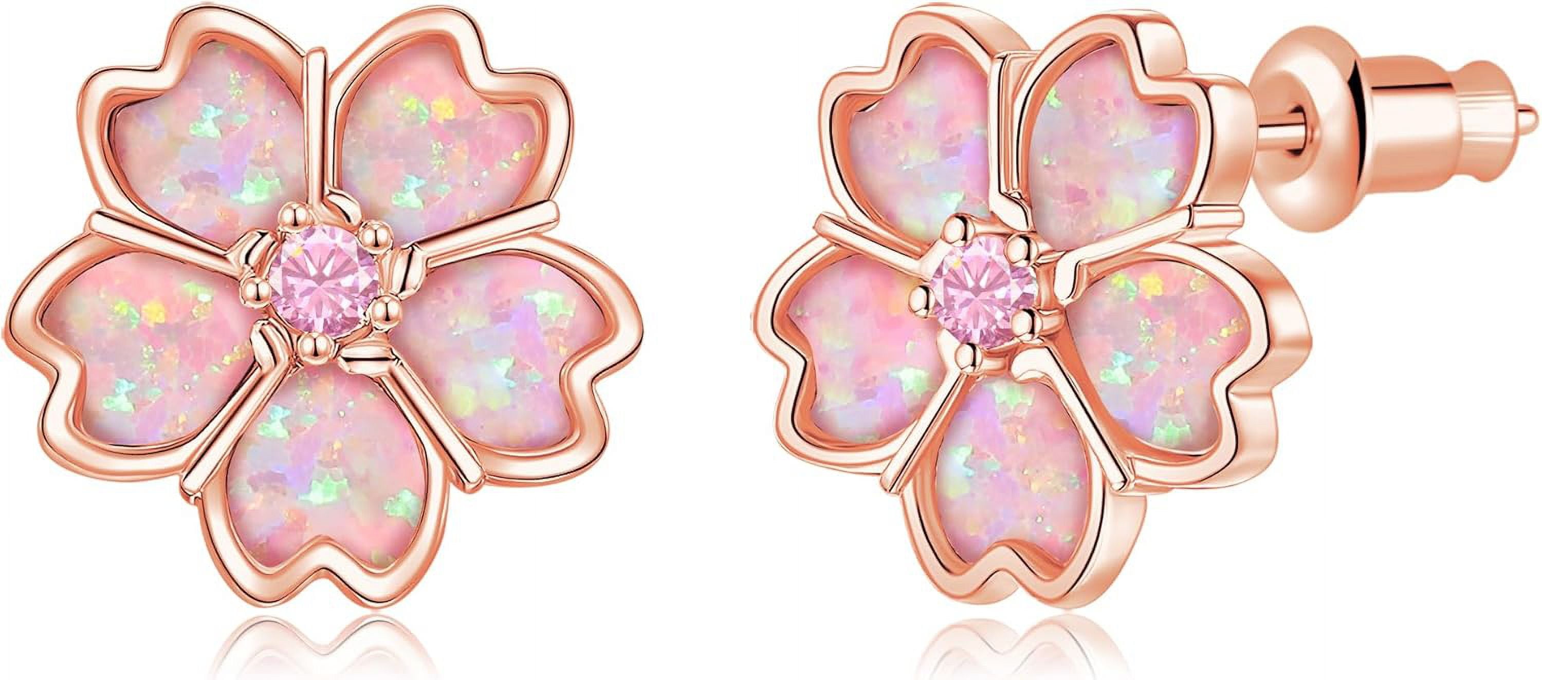 Mother'S Day Gift Opal Stud Earrings For Women Flower Earrings Multi-Color Opal Ear Studs 14K ...