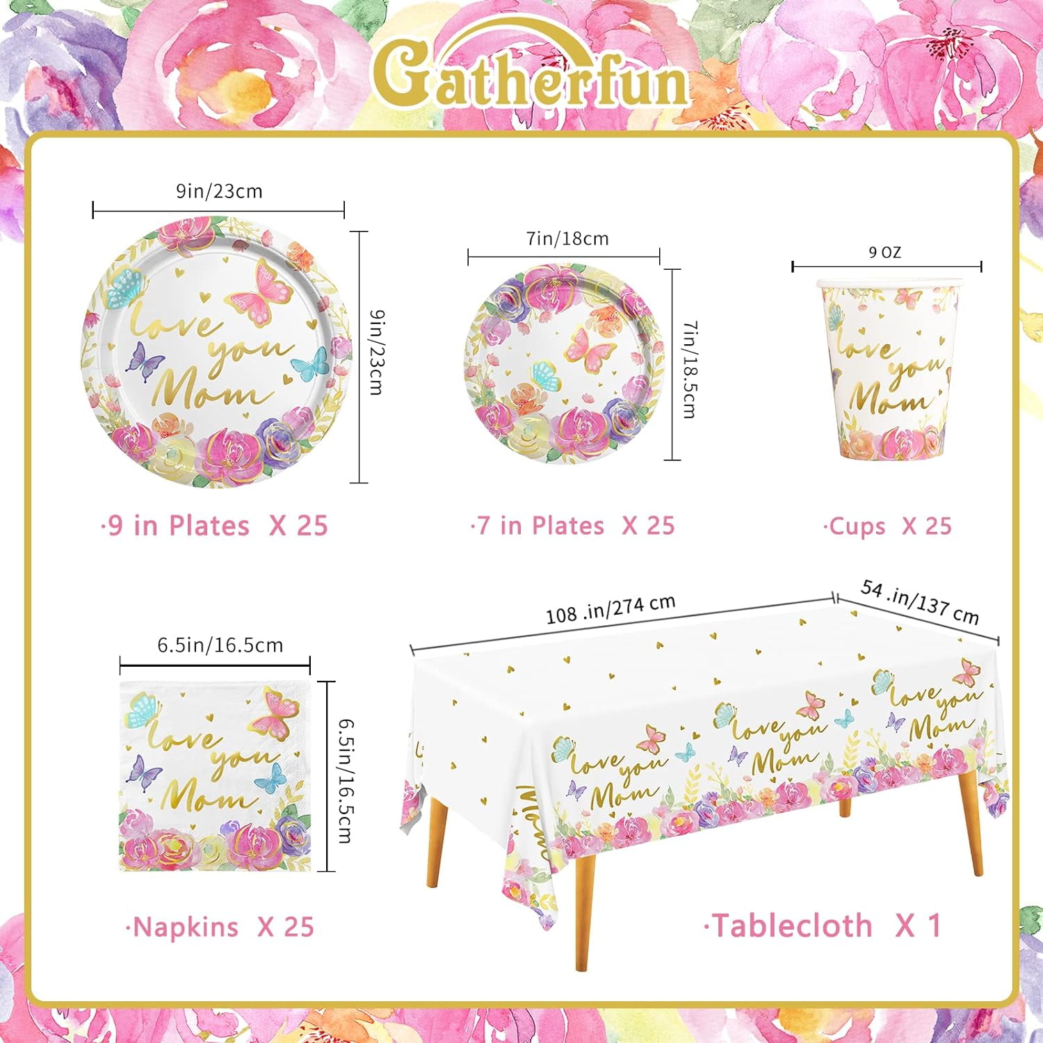 Mother'S Day Party Supplies, Serve 25, Happy Mother'S Day Pack Includes ...