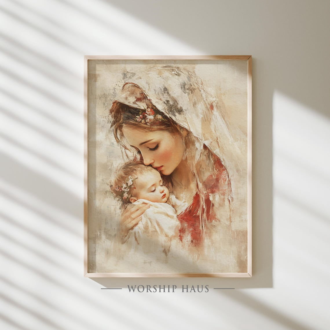 Mother Of Savior Christian Art Virgin Mary Embracing Baby Jesus Tender ...