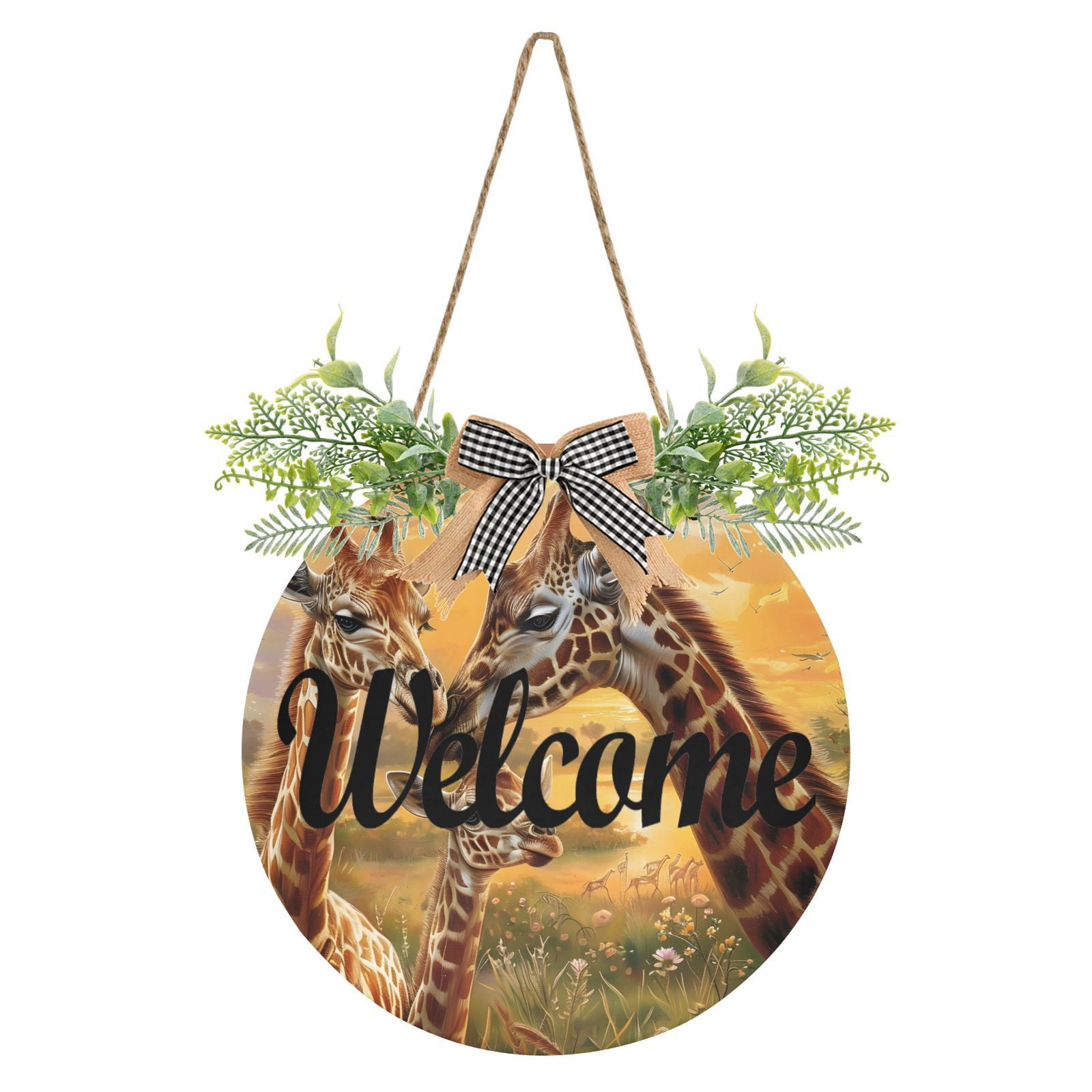 Mother and Baby Giraffes Love Welcome Sign for Front Door Wreath Door ...