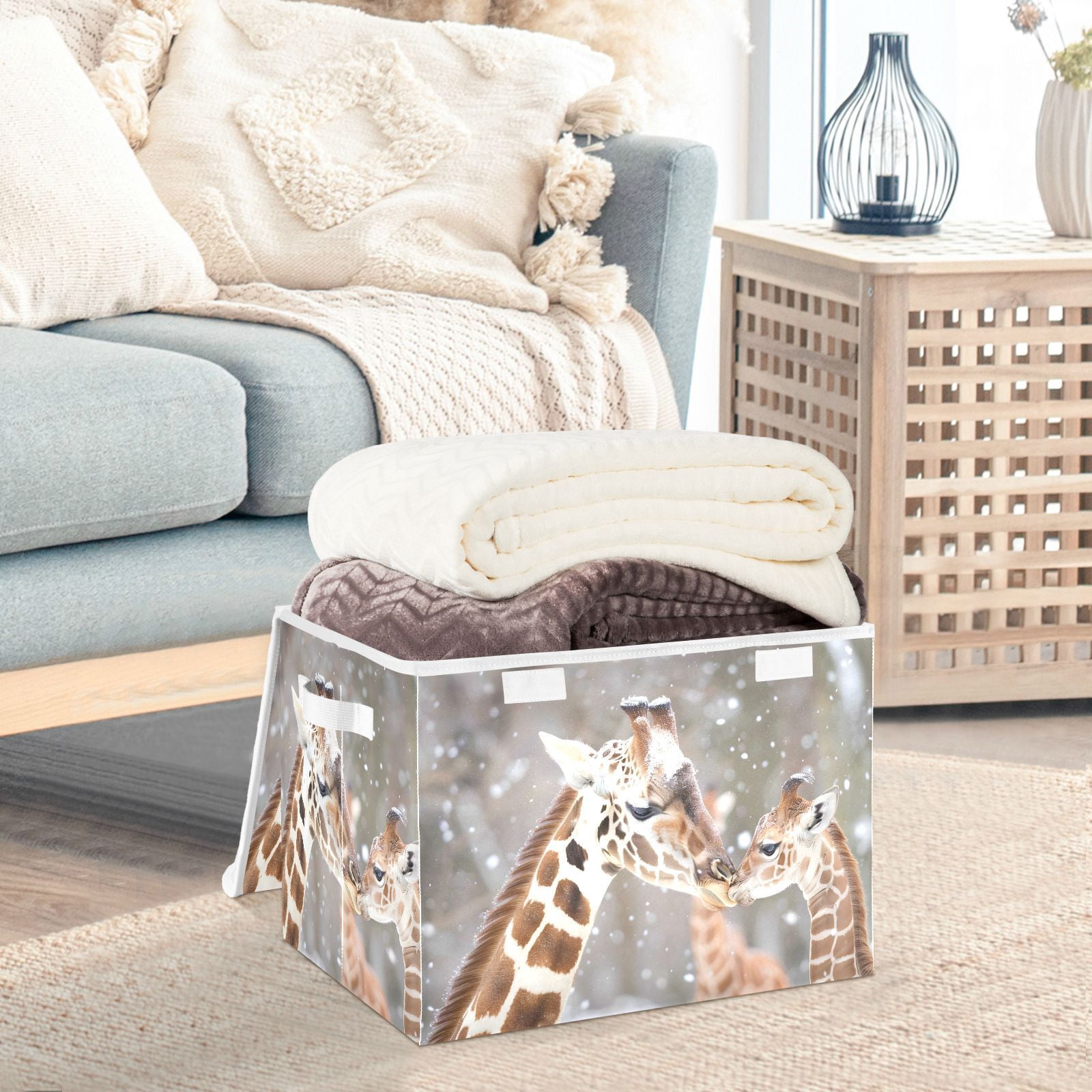 Mother and Baby Giraffes Storage Basket Foldable Laundry Basket Shelf ...
