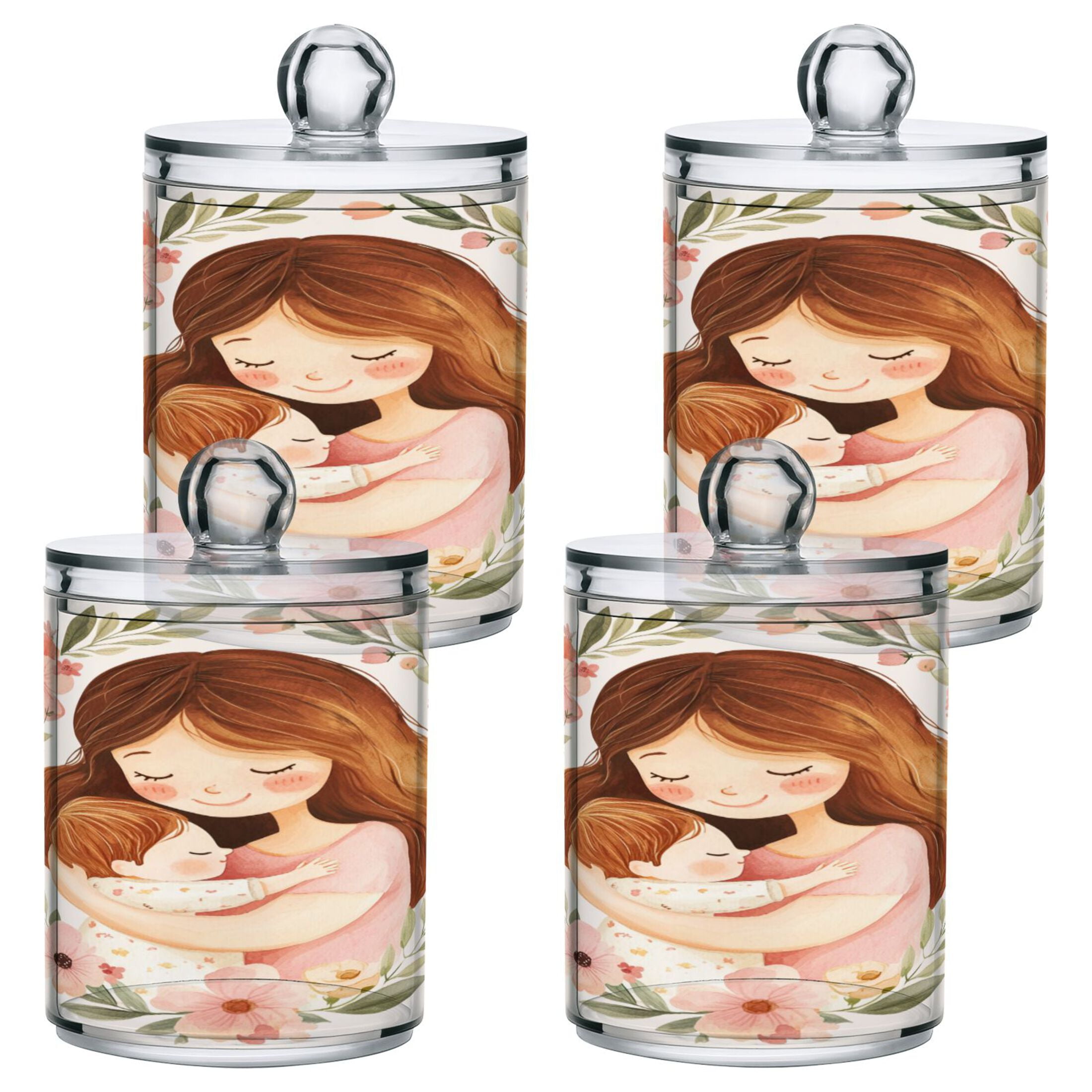 Mother and Child Flowers Translucent Plastic Cans Storage Canisters ...