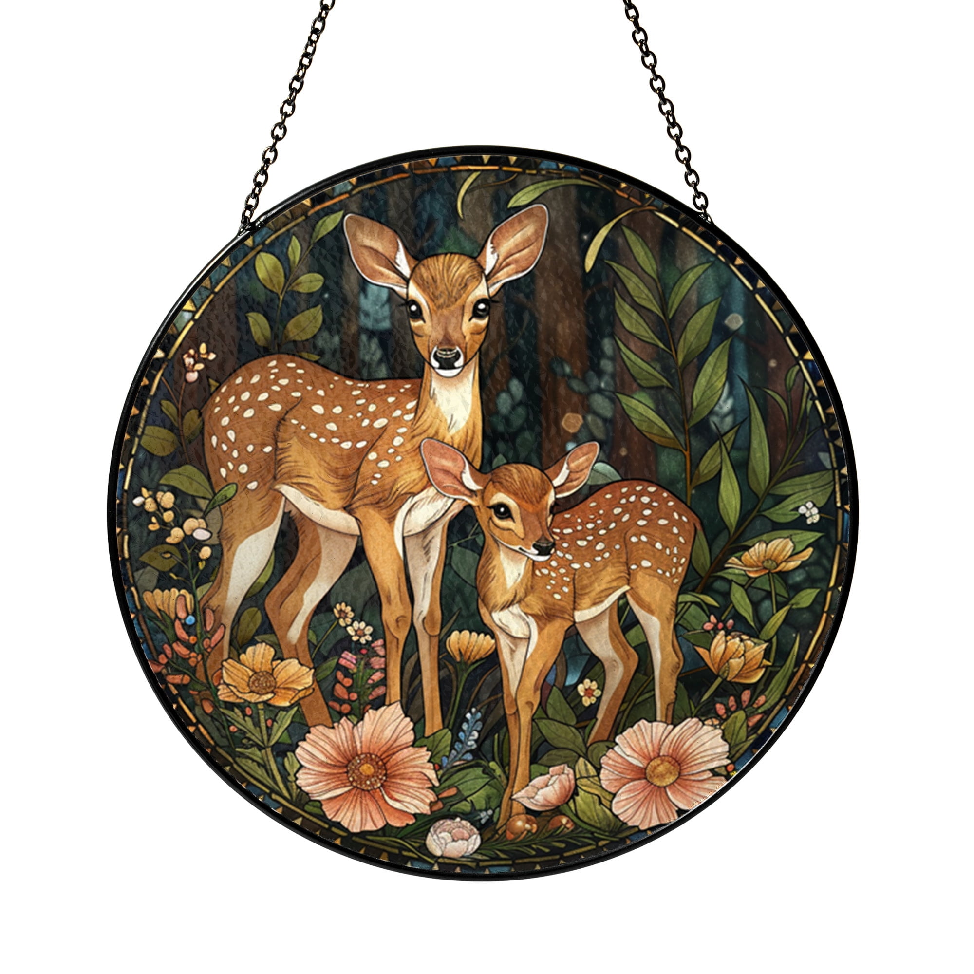 Mother and Fawn Stained Glass Art – Elegant Nature-Inspired Window ...