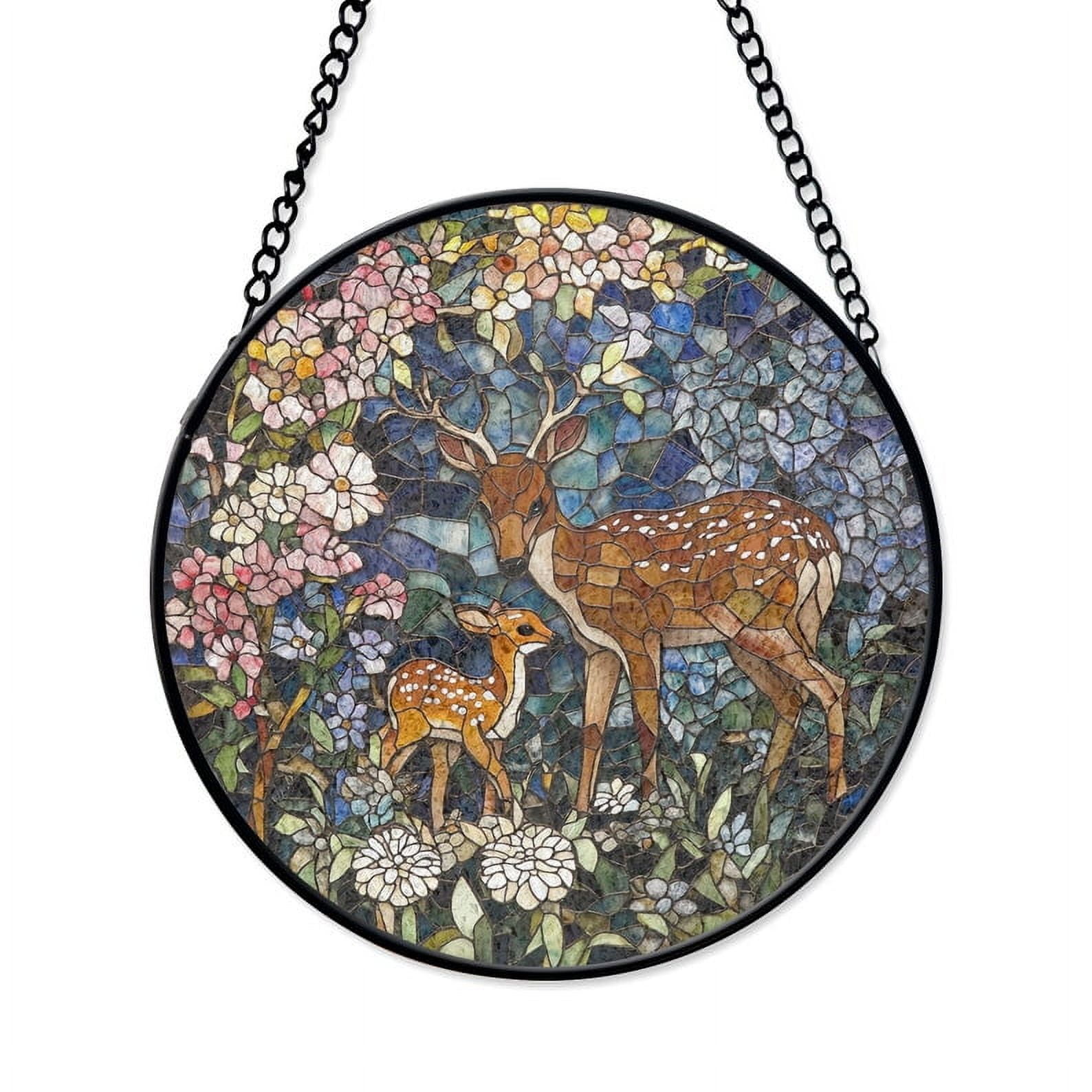Mother and Fawn Stained Glass Art - Elegant Nature-Inspired Window ...