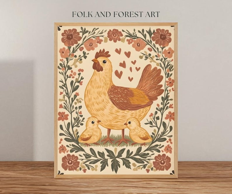Mother hen and chicks together | Classic folk art, Rustic farmhouse ...