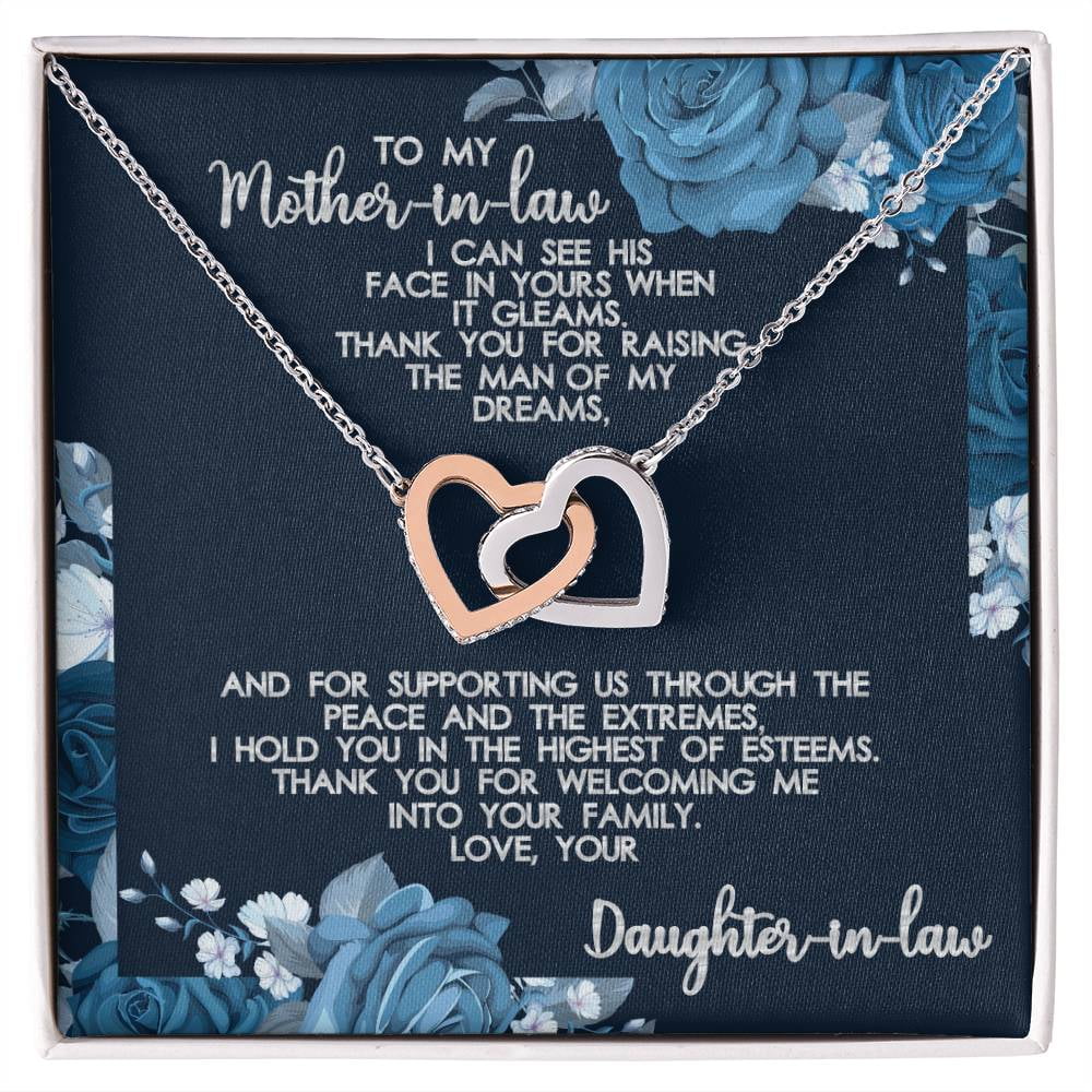 Mother-in-Law, Interlocking Hearts Necklace, 14K White Gold or 18K Yellow Gold, Gift Box ...