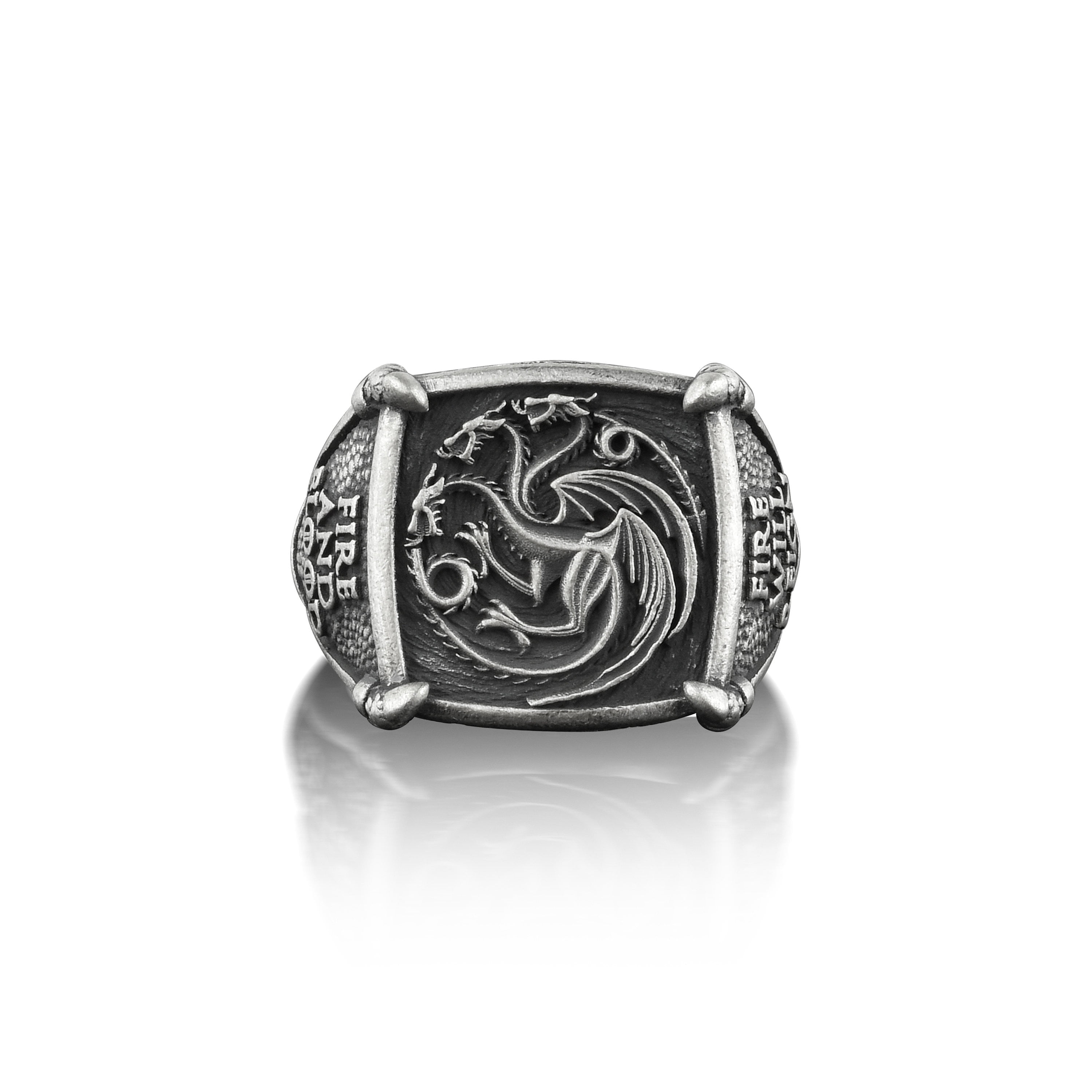 Mother of Dragons Targaryen Ring, Oxidized Engraved Signet Ring For Men ...
