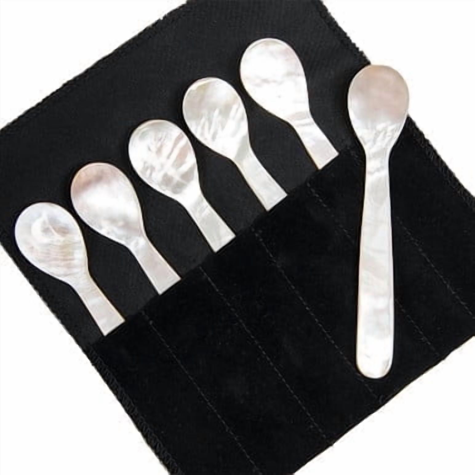 Mother of Pearl Serving Spoon 6-Pack Set, 4.5 Inch, Velvet Pouch ...