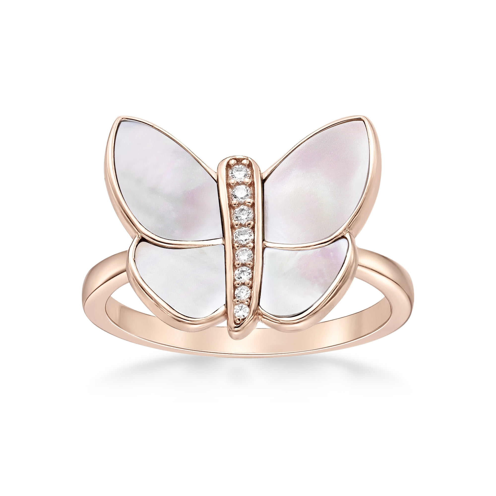 Mother of Pearl and Cubic Zirconia Butterfly Ring for Women in 925 ...