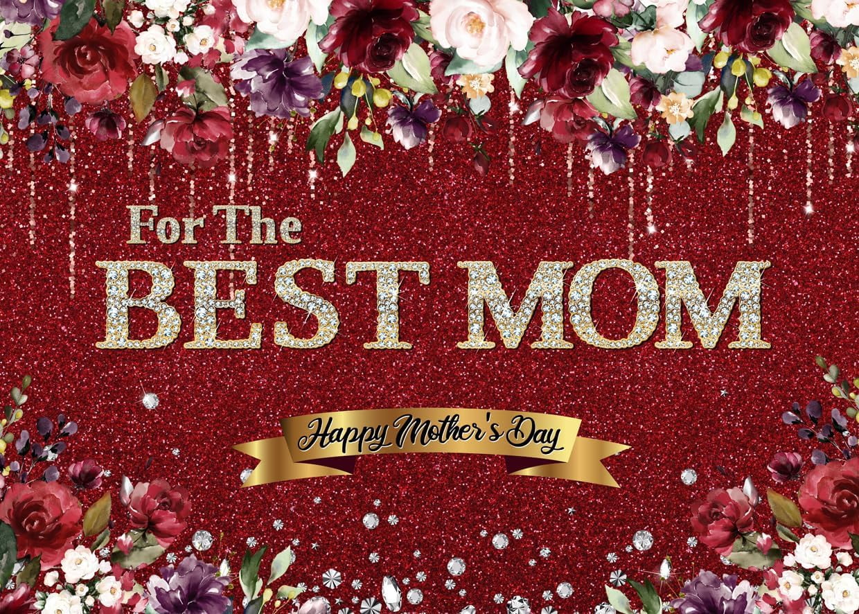 Mother's Day Backdrop Best Mom Backdrop Red Bokeh Shimmer Flowers Wall ...