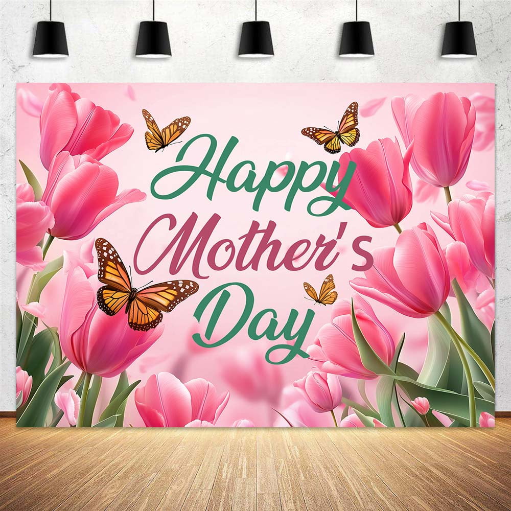 Mother's Day Backdrop, Happy Mother's Day Flowers Pink Tulip Rose ...