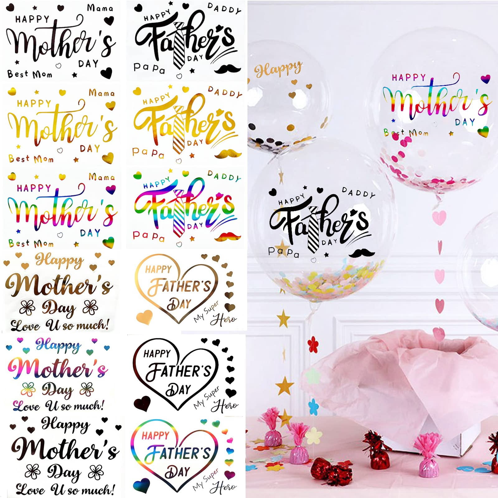 Mother's Day BalloonTRDN Stickers Father's Day Letters Decals 12 Pcs ...