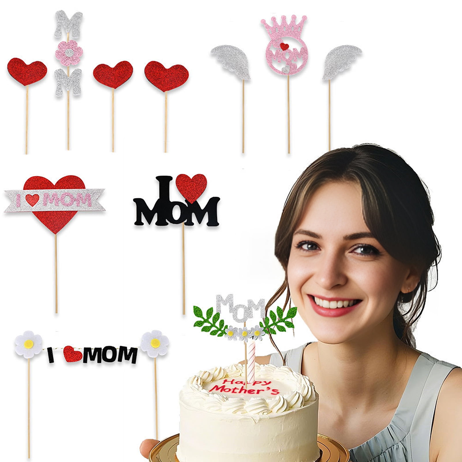 Mother's Day Cake Toppers I Love Mom Cupcake Topper Picks Glitter ...