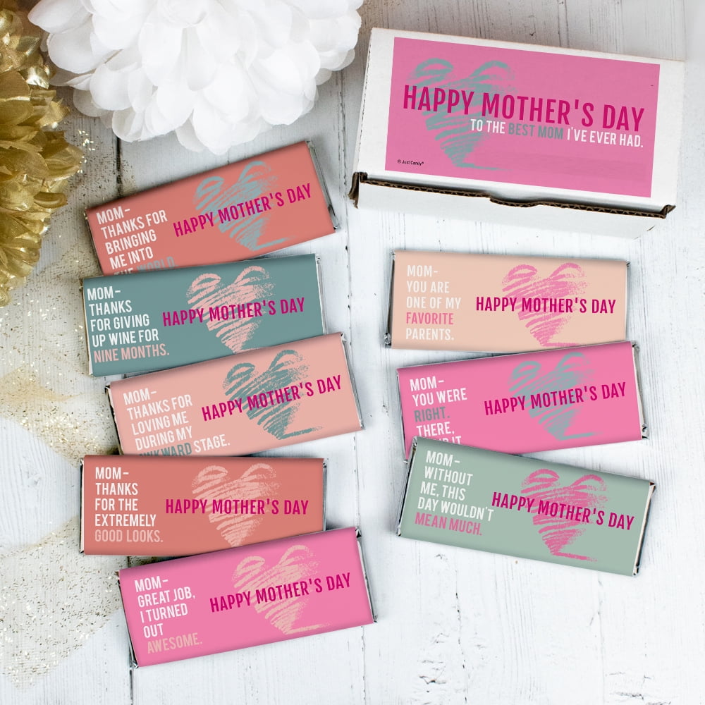 Mother's Day Candy Gift Box - Pink - 8 Full Size Wrapped Milk Chocolate ...