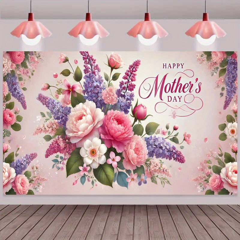 Mother's Day Floral Party Banner - Vibrant Polyester Decoration with ...
