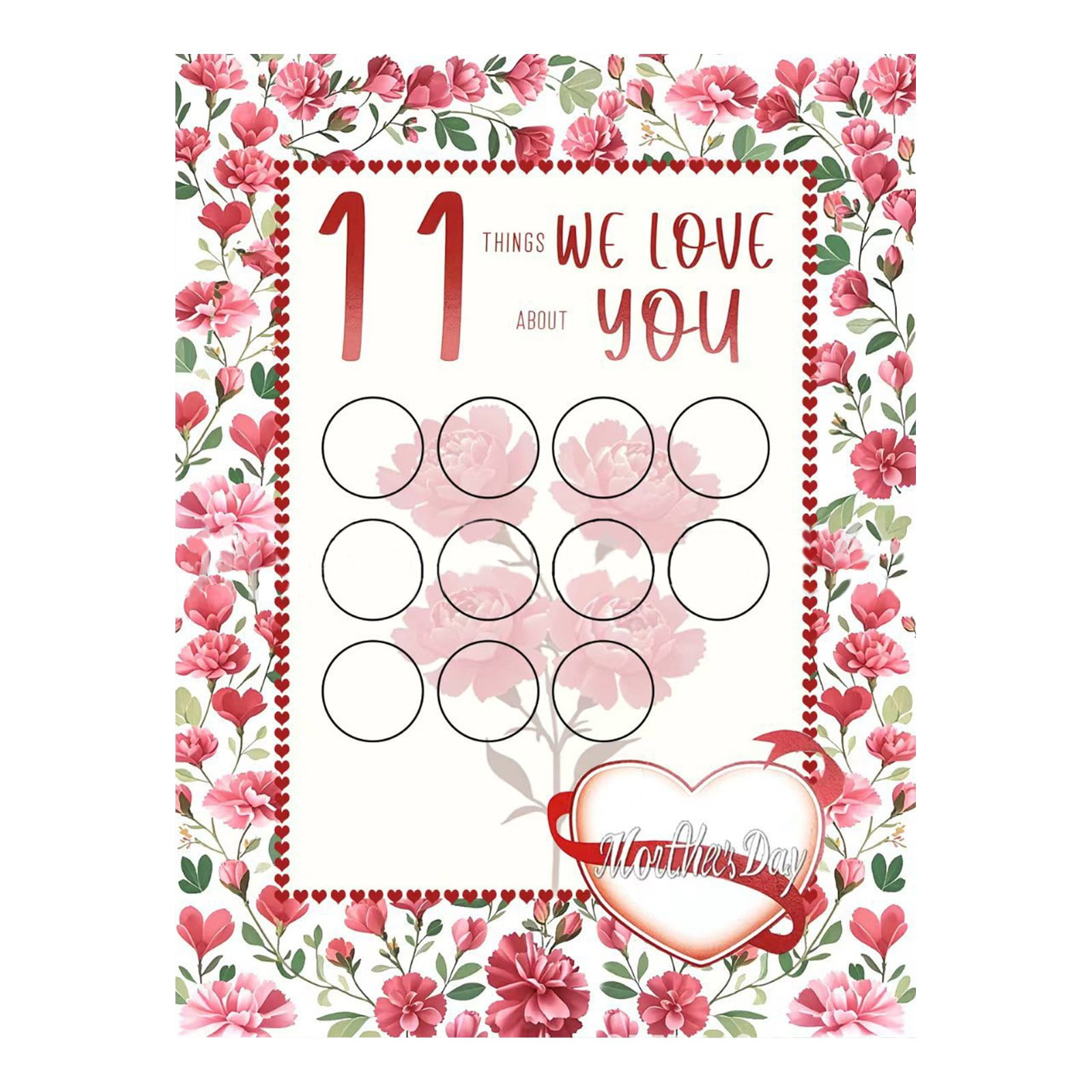 Mother's Day Gift 11 Things We Love About You Keepsake Card with Floral ...