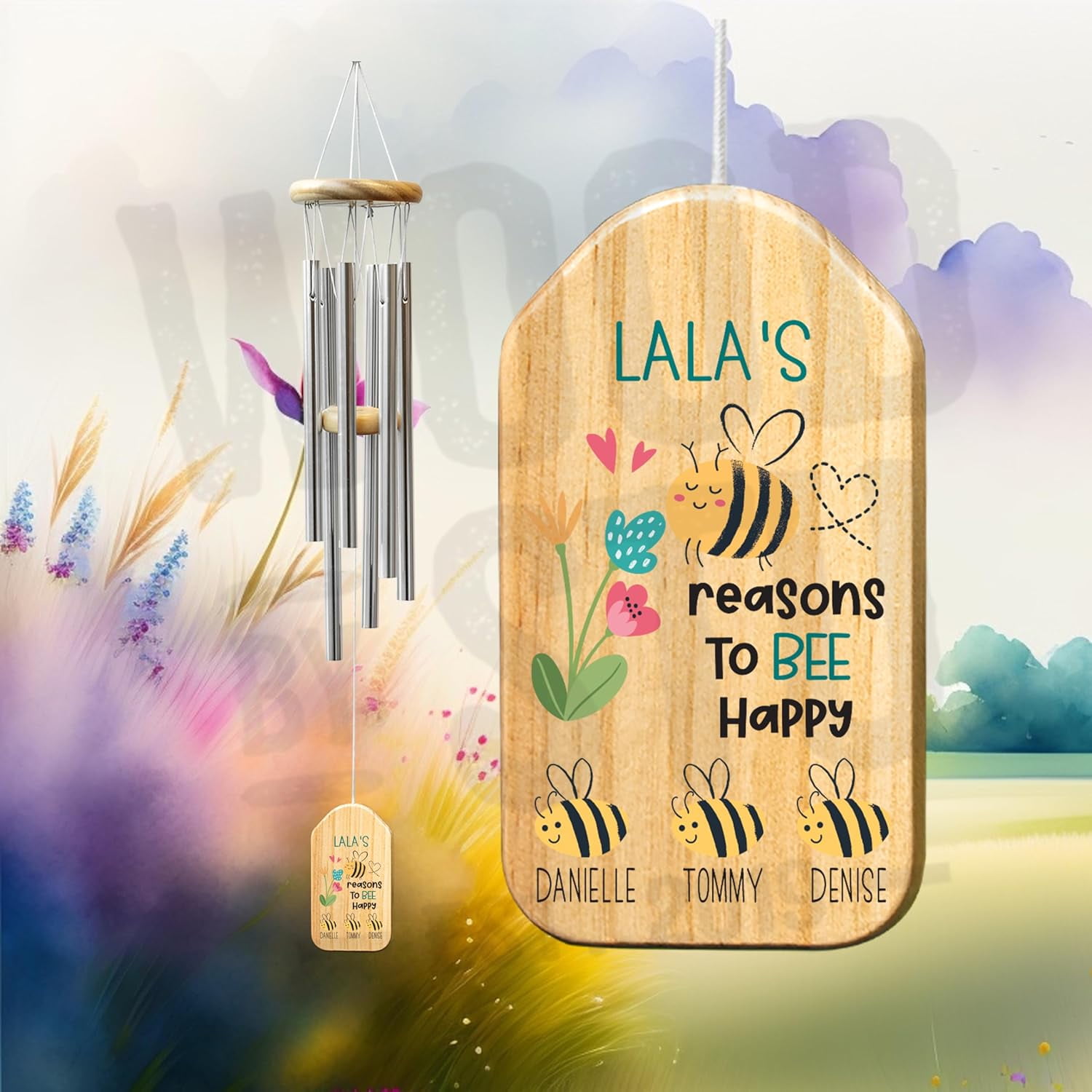 Mother's Day Gift for Lala – Personalized Windchime with Custom Personalization, 24" Outdoor ...