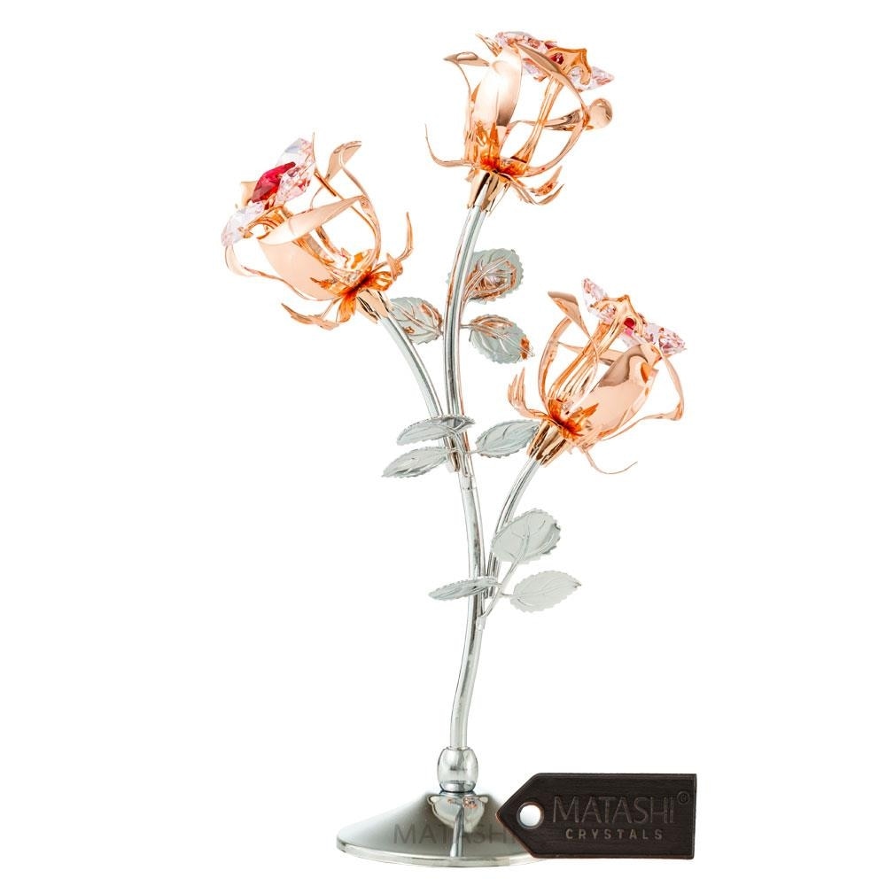 Matashi Rose Gold and Chrome Plated Rose Flower Tabletop Ornament w ...