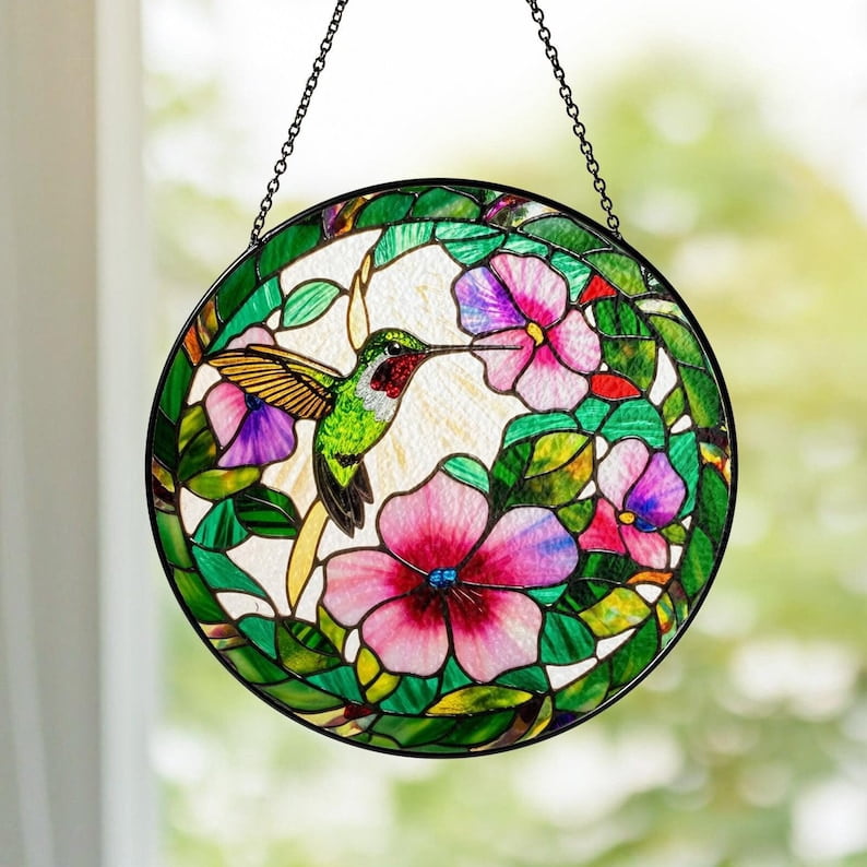 Mother’s Day Gift Wildflower Hummingbird Stained Glass Suncatcher ...