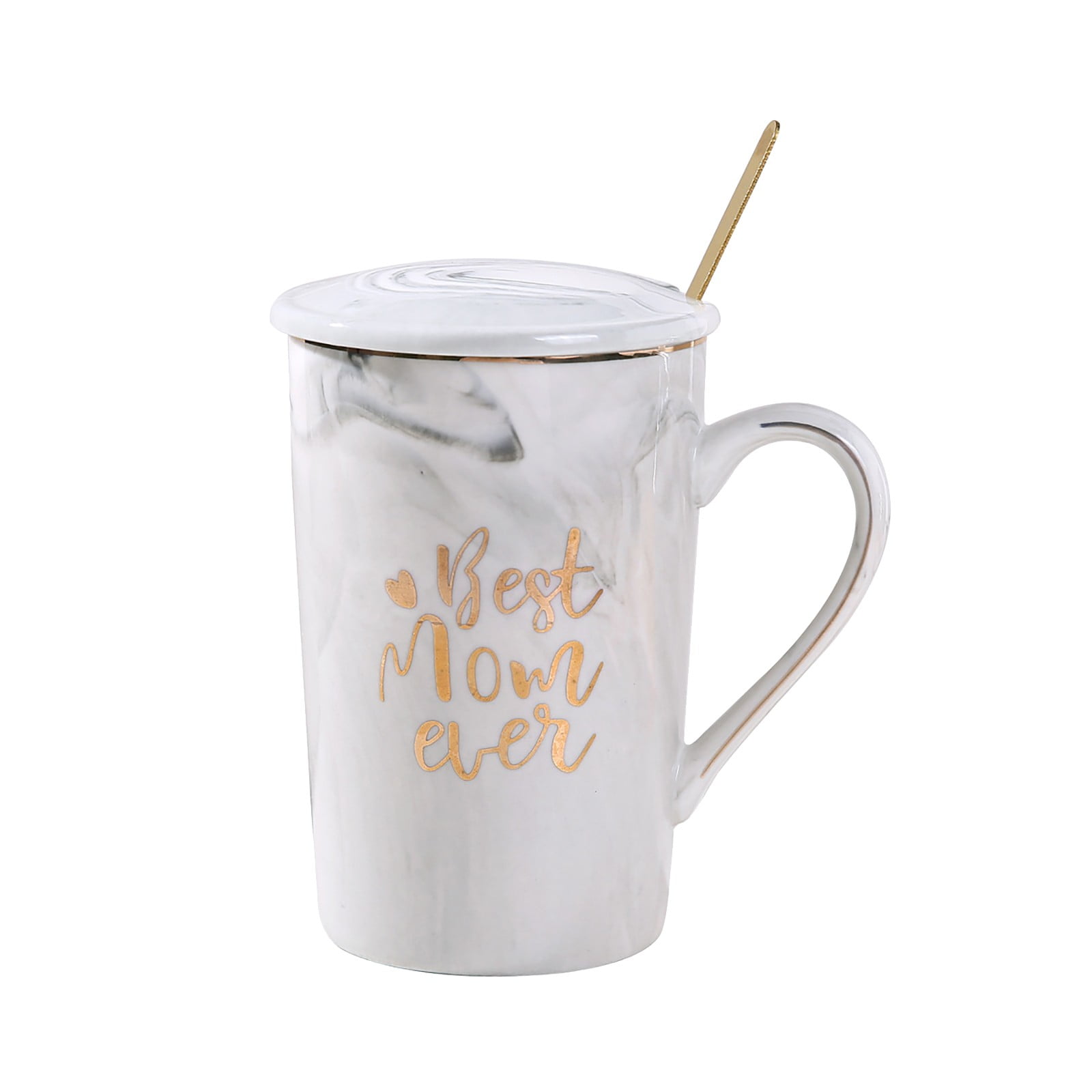 Mother's Day Heartwarming Ceramic Mug Set with Lid & Gold Spoon ...