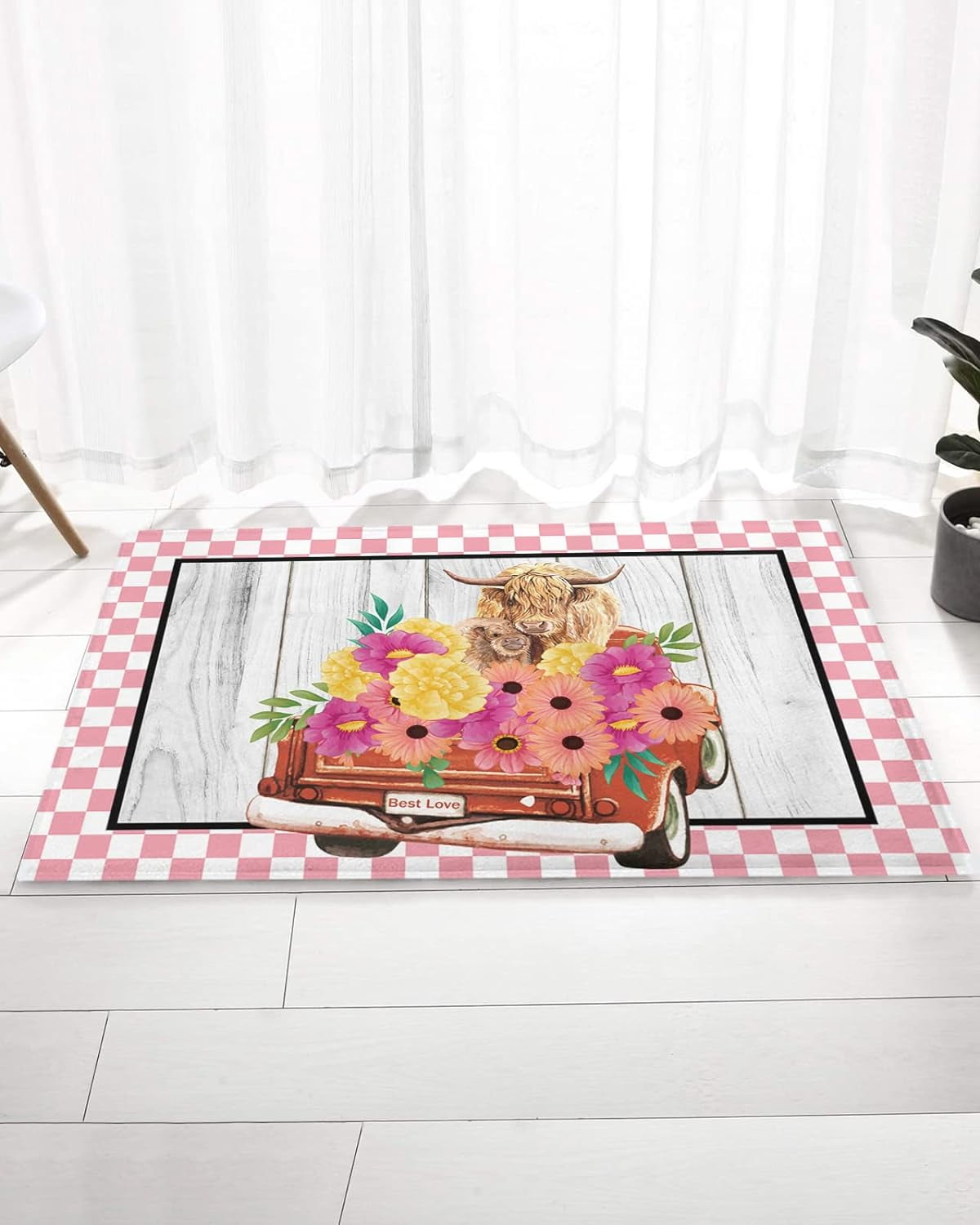 Mother's Day Highland Yak Garden Flower on Car Bathroom Shag Mat Non ...