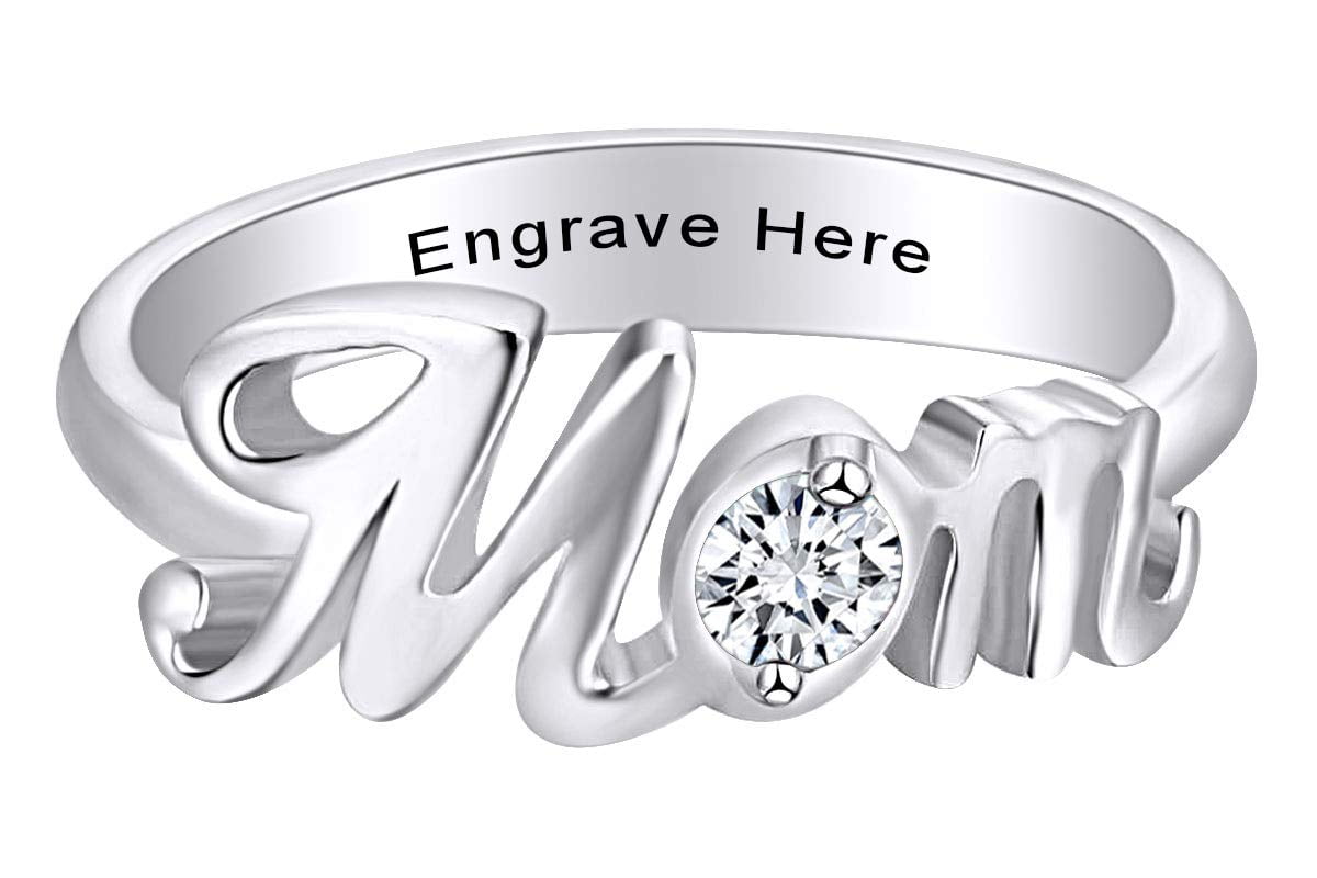 AFFY Jewelry Gifts Personalized Round White Cubic Zirconia Mom Promise ...