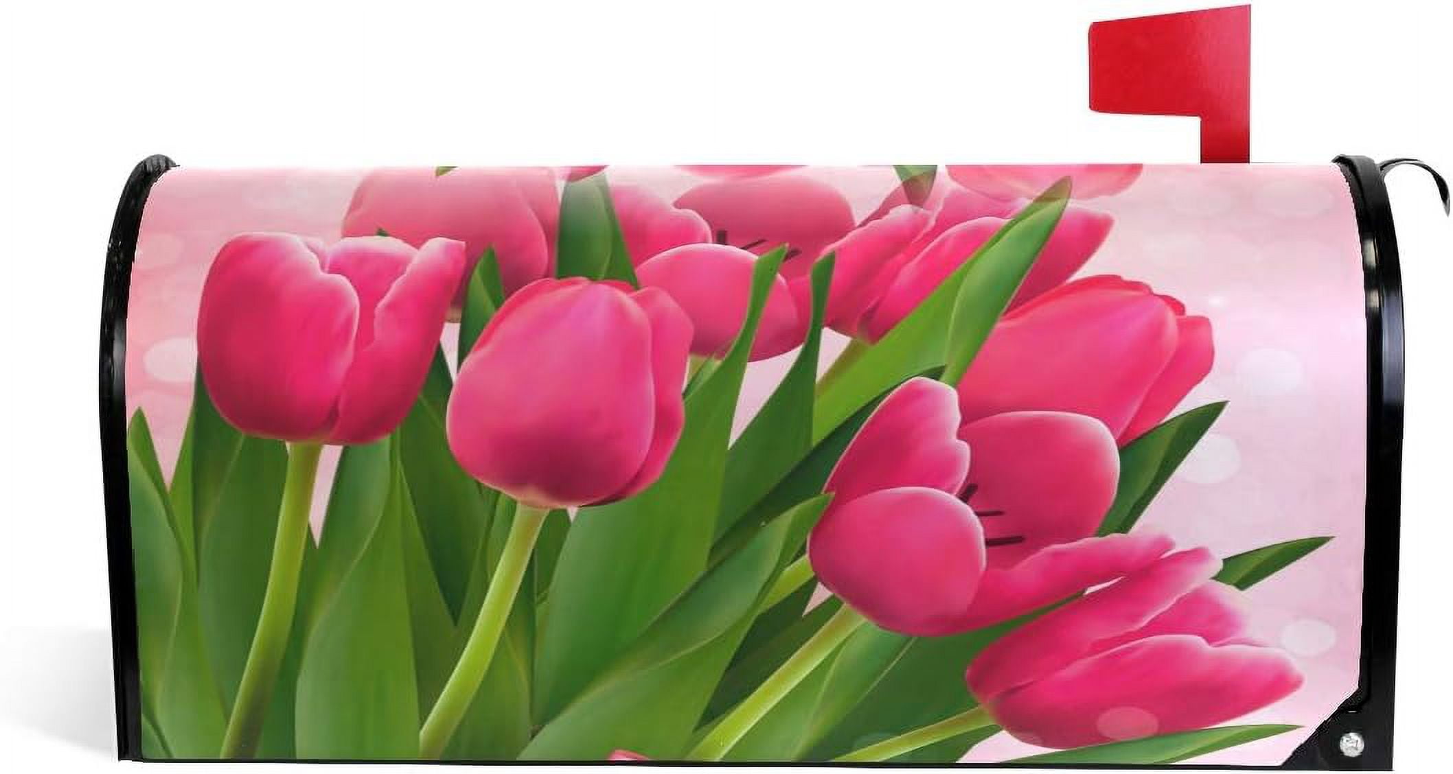 Mother''s Day Magnetic Mailbox Cover Pink Tulips Mailbox Wrap Home ...