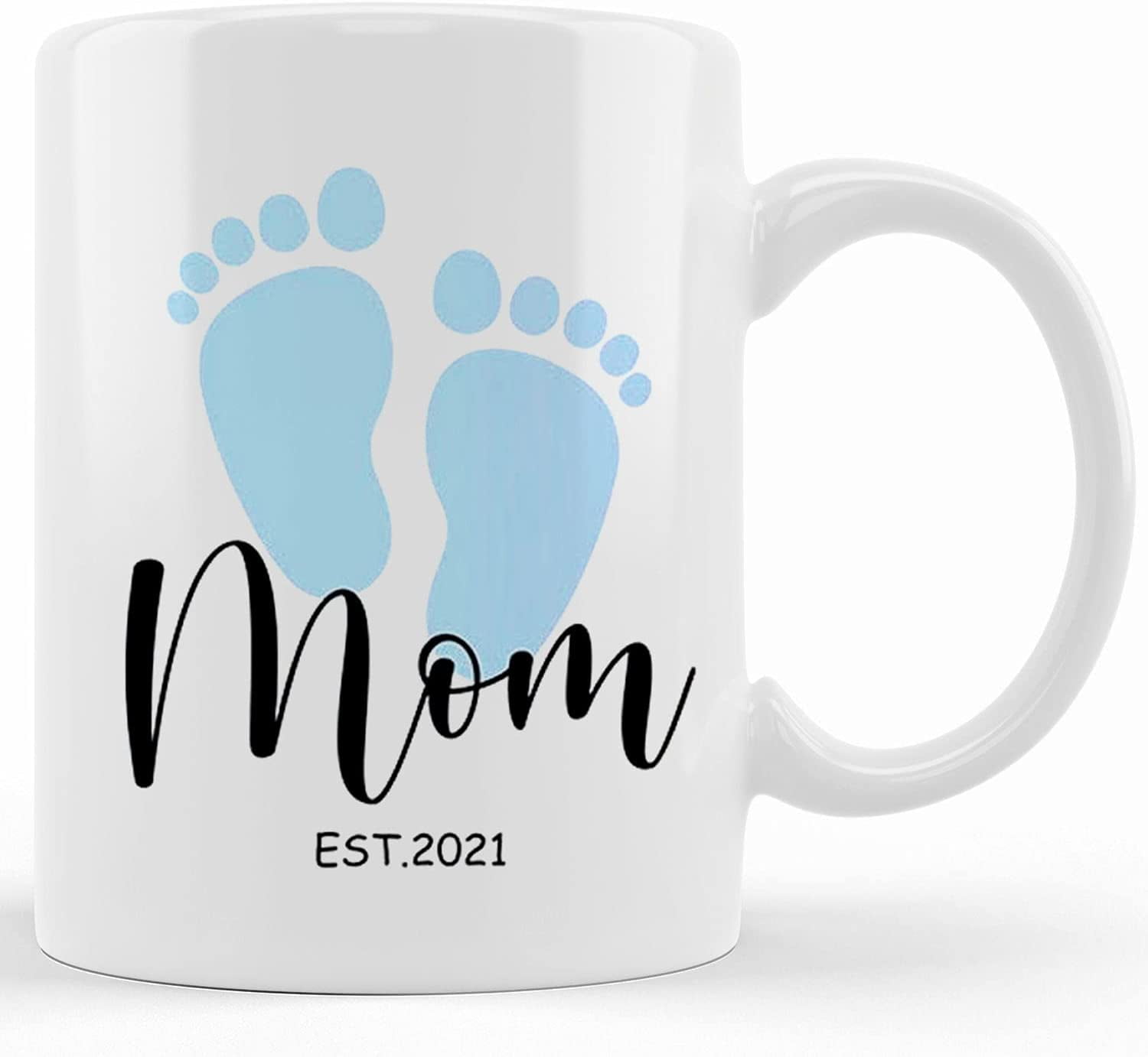 Mother's Day Mug, Blue Baby Feet Mug, Mom Established 2021, Gift For ...