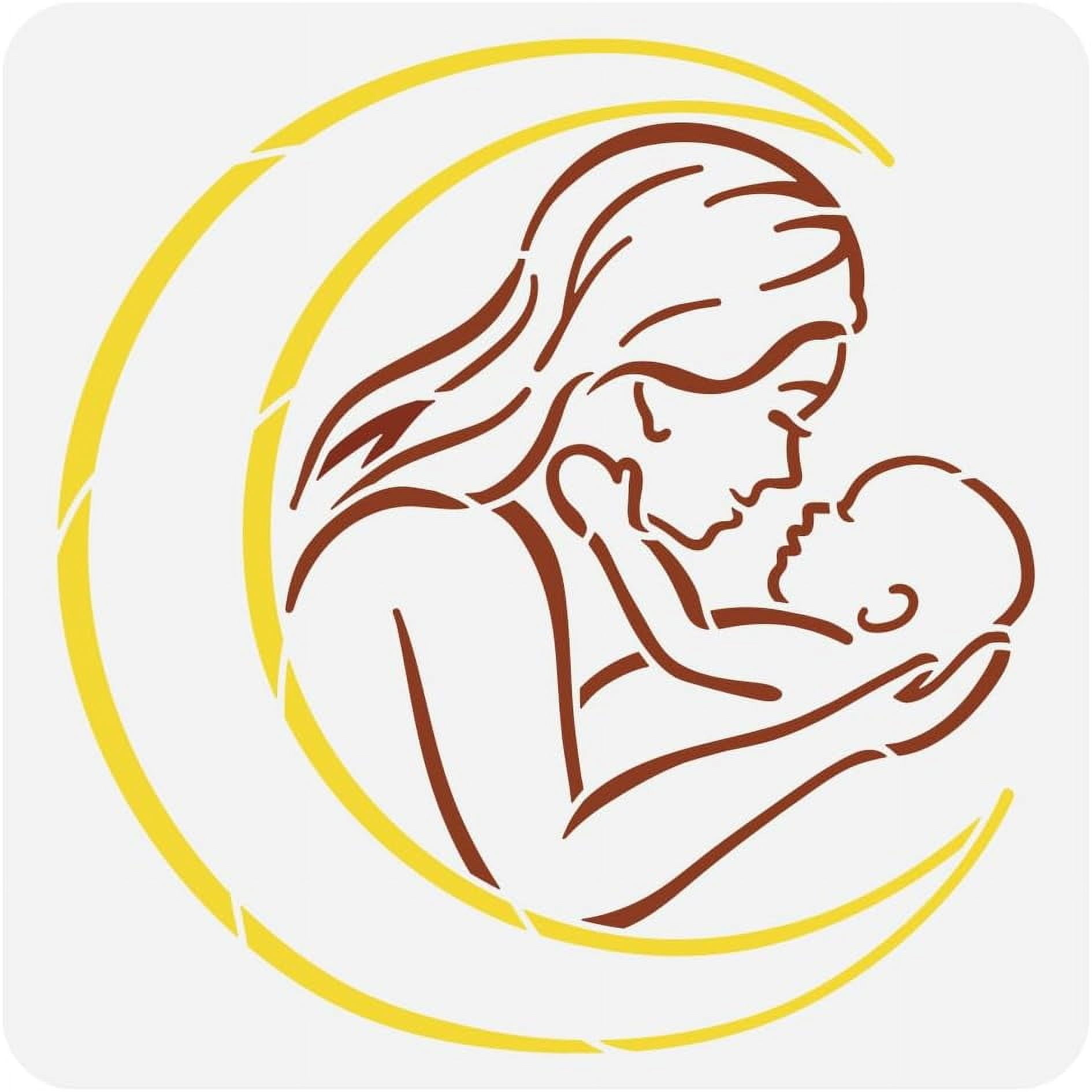 Mother's Day Painting Stencil 11.8x11.8inch Reusable Mother Holds Baby ...