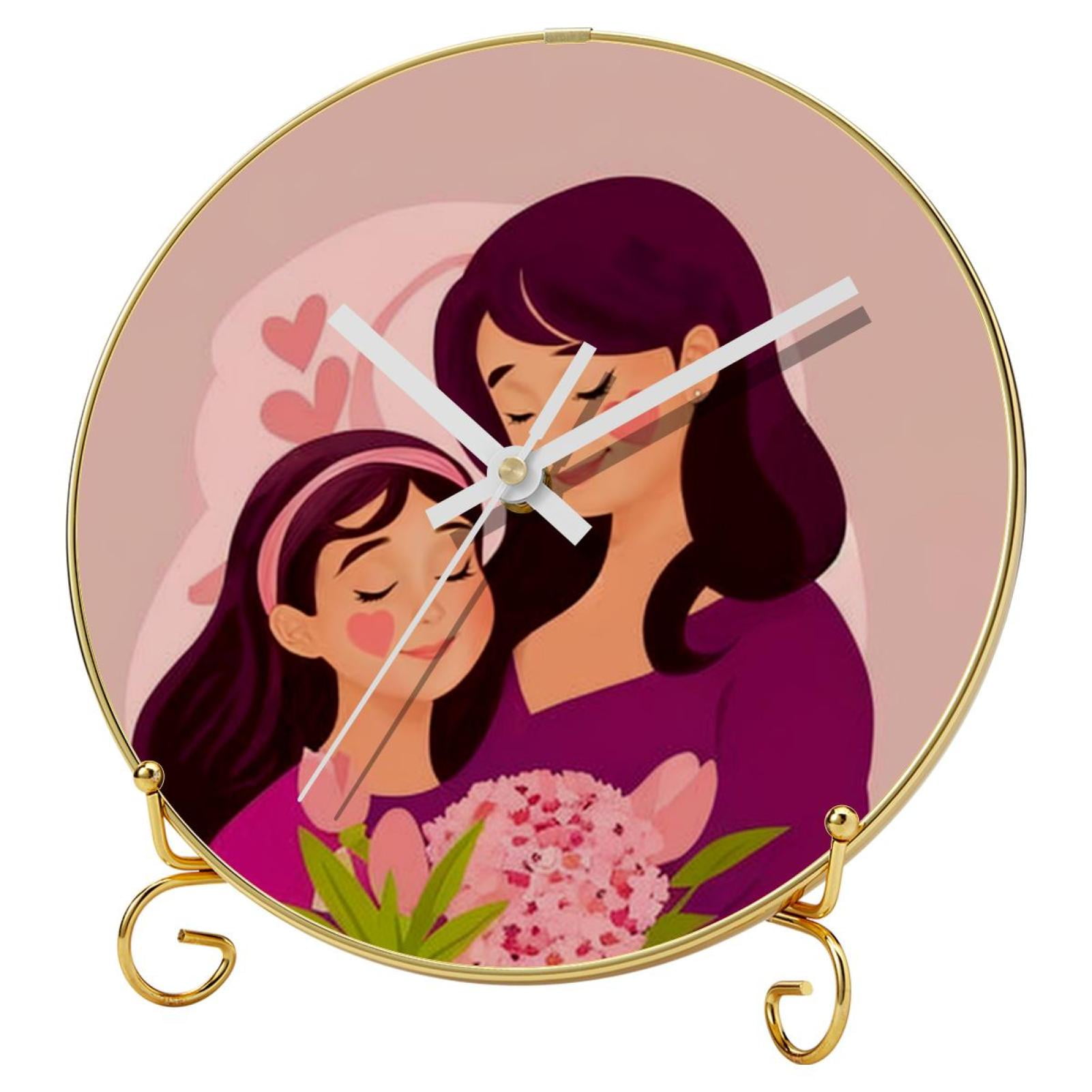 Mother's Day Round Printed Wall Clocks with Hooks and Gold Stand ...