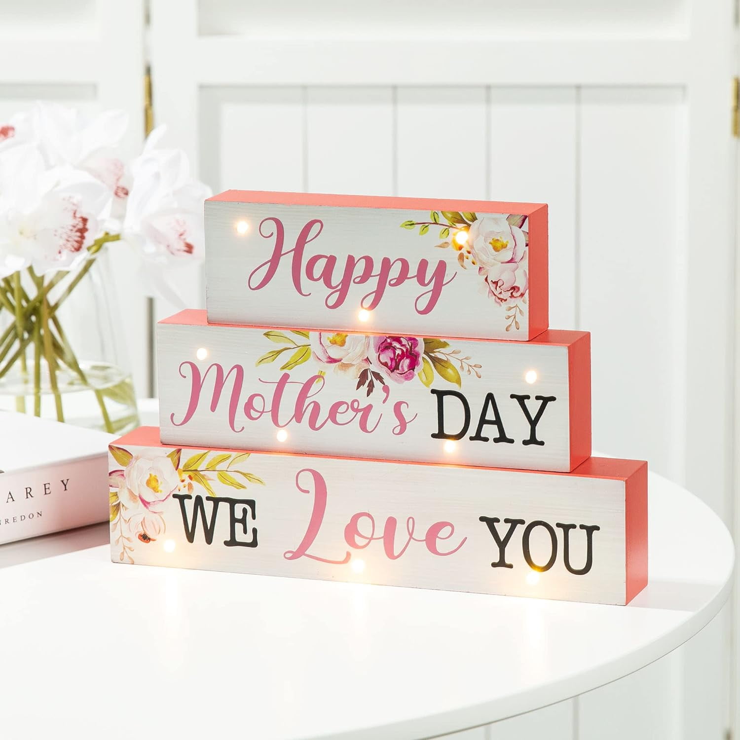 Mother's Day Wooden Block 12”L Lighted Happy Mother's Day We Love You ...
