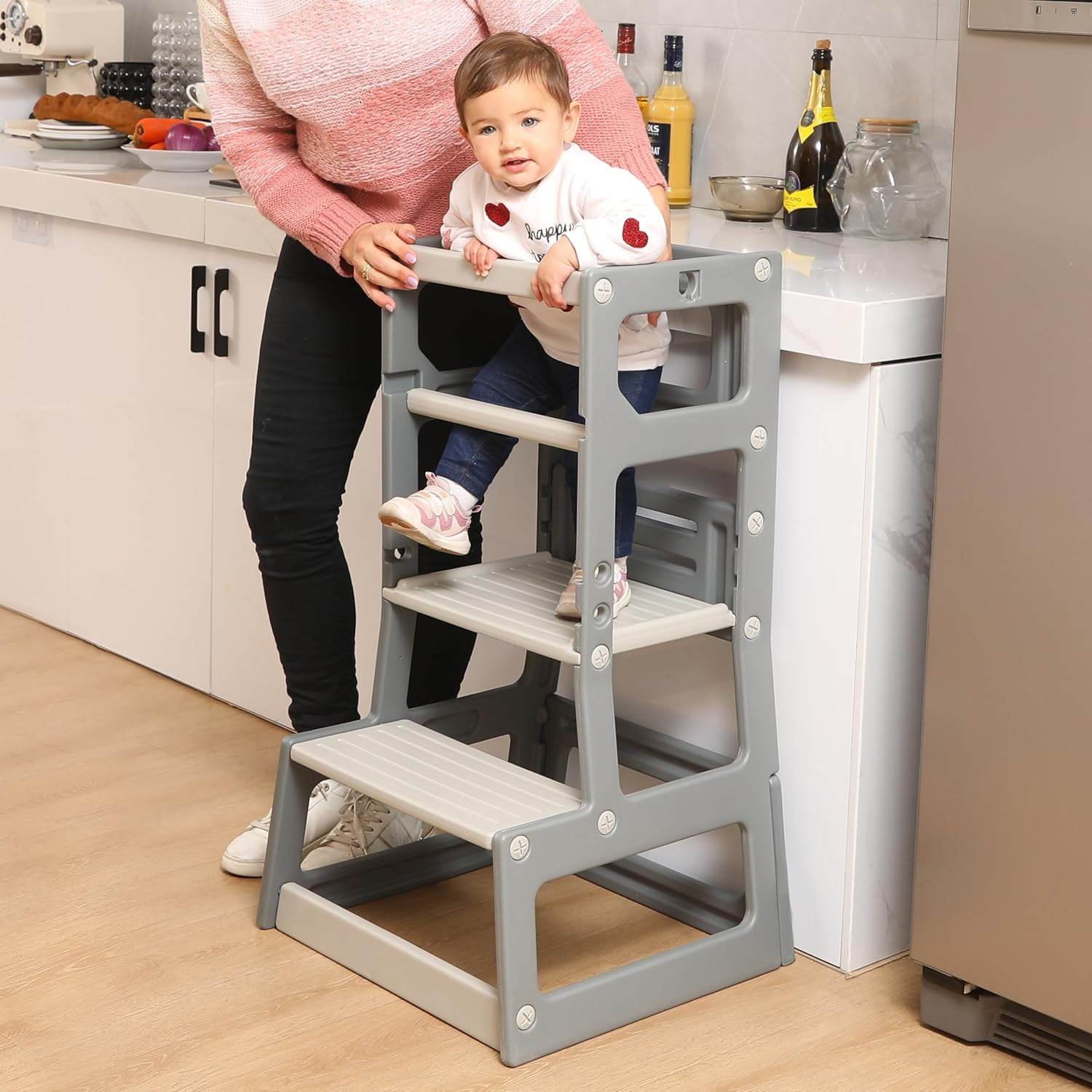 Mother's Helper Adjustable Height Plastic Kitchen Step Stool for ...