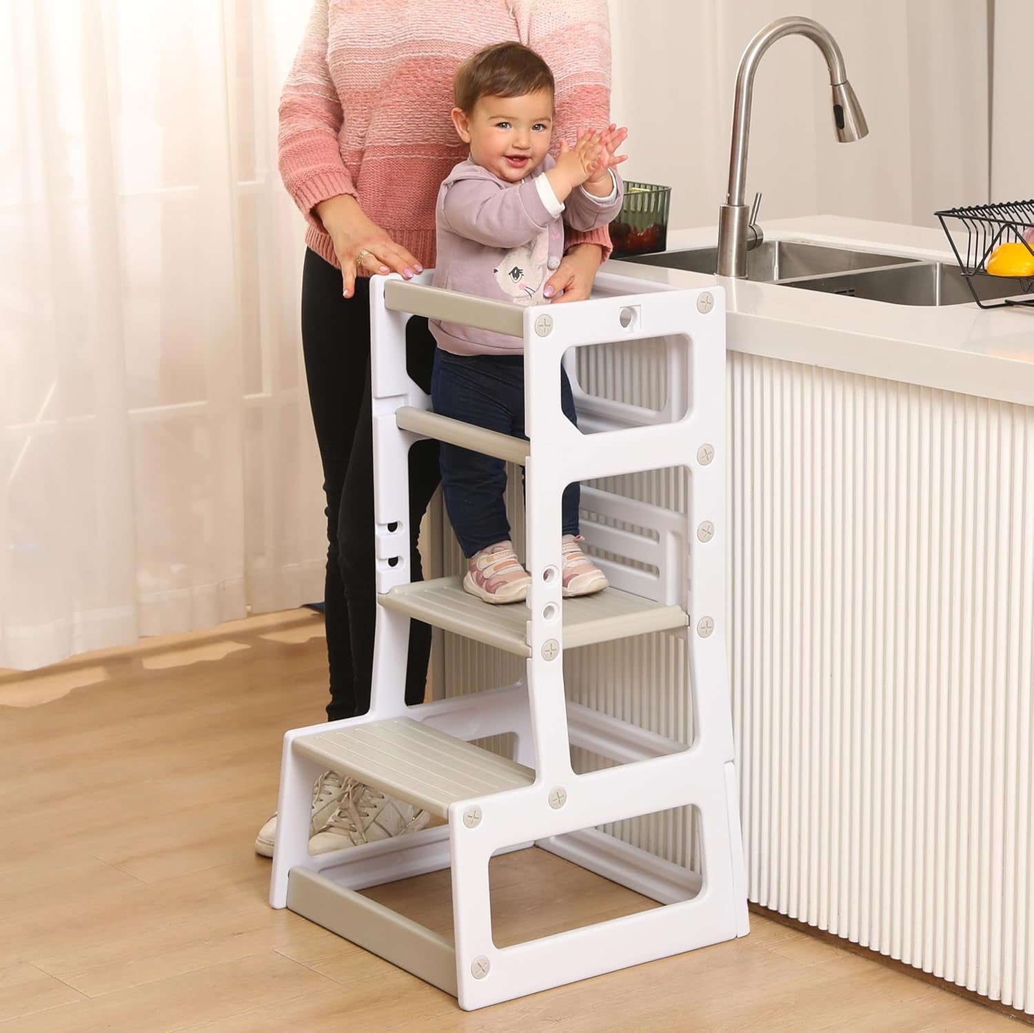 Helper Adjustable Height Plastic Kitchen Step Stool for Children, Kids ...