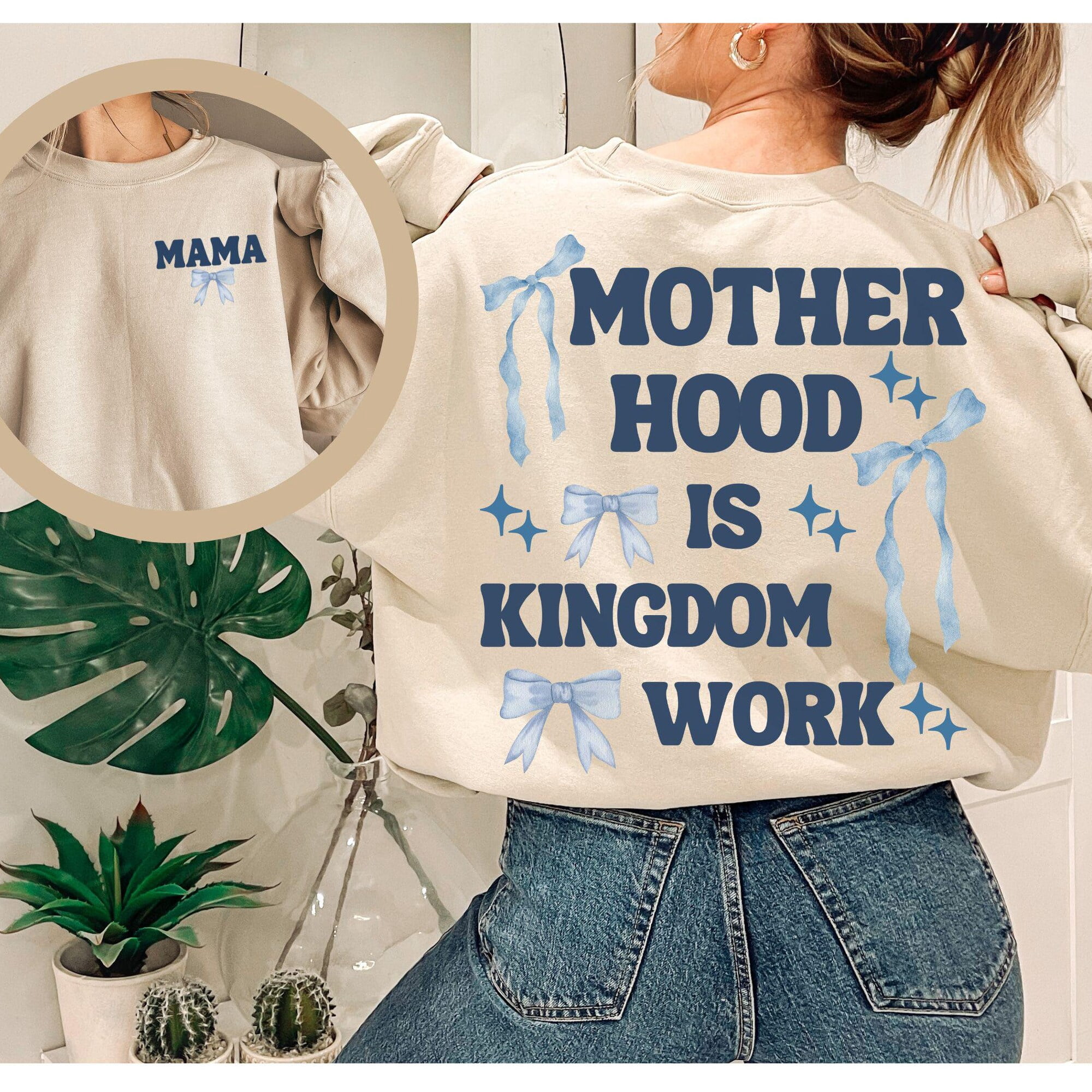 Motherhood is Kingdom Work Christian Mom Shirt Mama Bow Shirt Christian ...