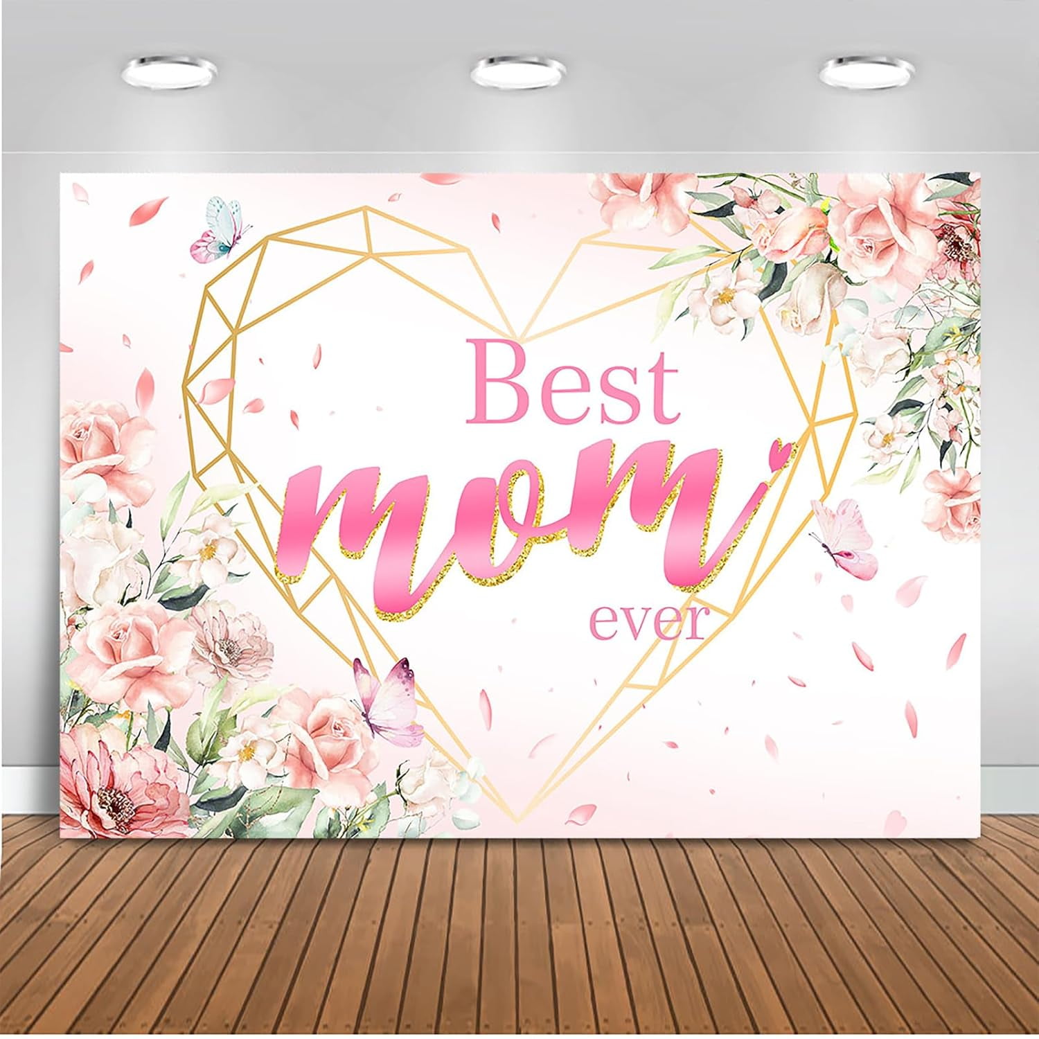 Mothers Day Backdrop Best Mom Ever Pink Floral Happy Mothers Day Party ...