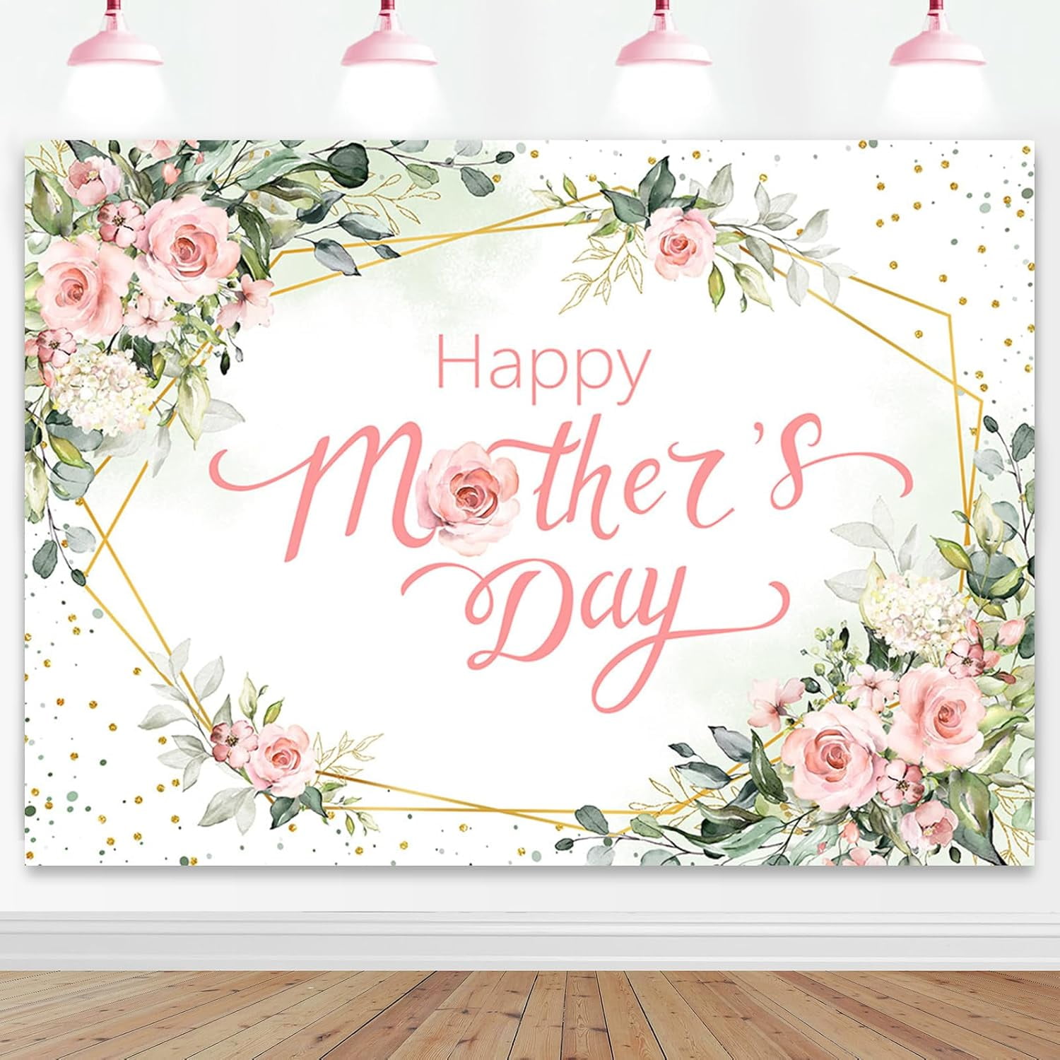 Mothers Day Backdrop Pink Floral Eucalyptus Leaves Happy Mothers Day ...