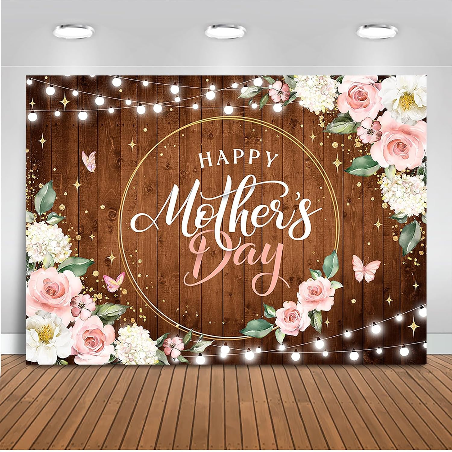 Mothers Day Backdrop Pink Floral Rustic Wood Happy Mothers Day Party ...