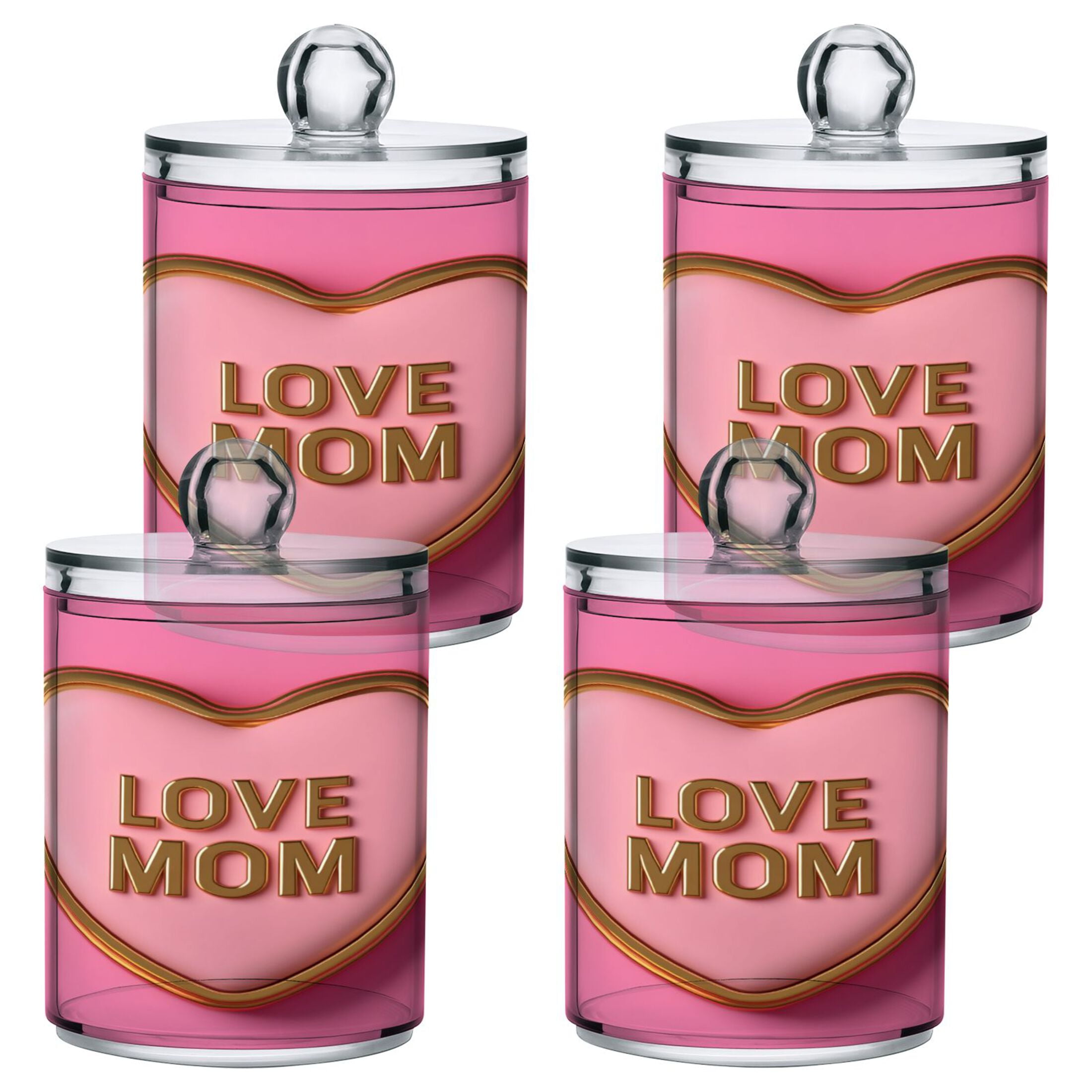 Mothers Day Cute Heart Texts Love Mom Translucent Plastic Cans Storage ...