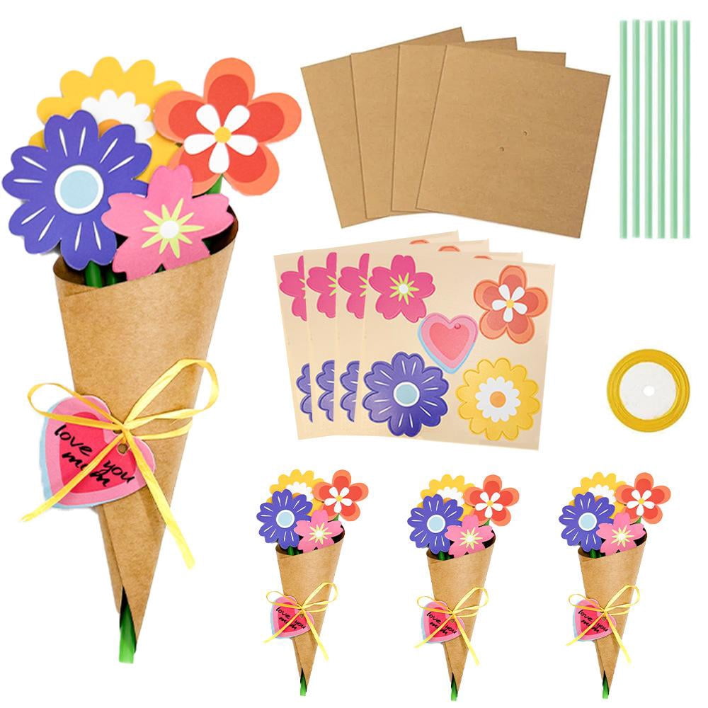 Mothers Day DIY Flower Bouquet Card Kit, Kids Craft Set, Handmade Paper ...