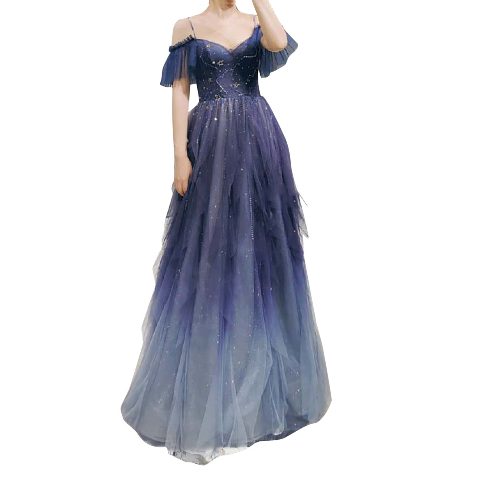 Mothers Day Gifts Off The Shoulder Navy Blue Tulle Formal Dress Summer ...