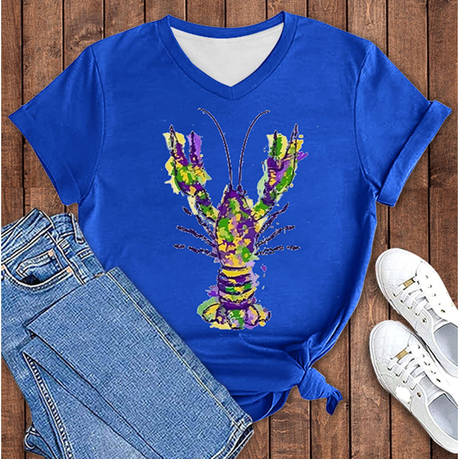 Mothers Day Gifts,Womens Tops Carnival Crawfish Print V Neck Shirt ...
