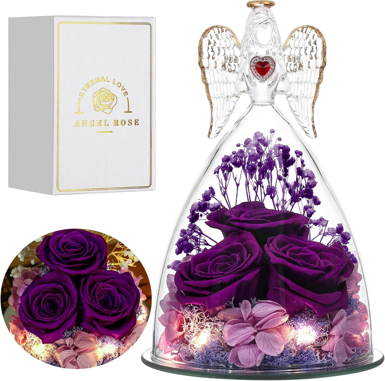 Mothers Day Rose Gifts for Women, Large Angel Figurines with Real Roses ...